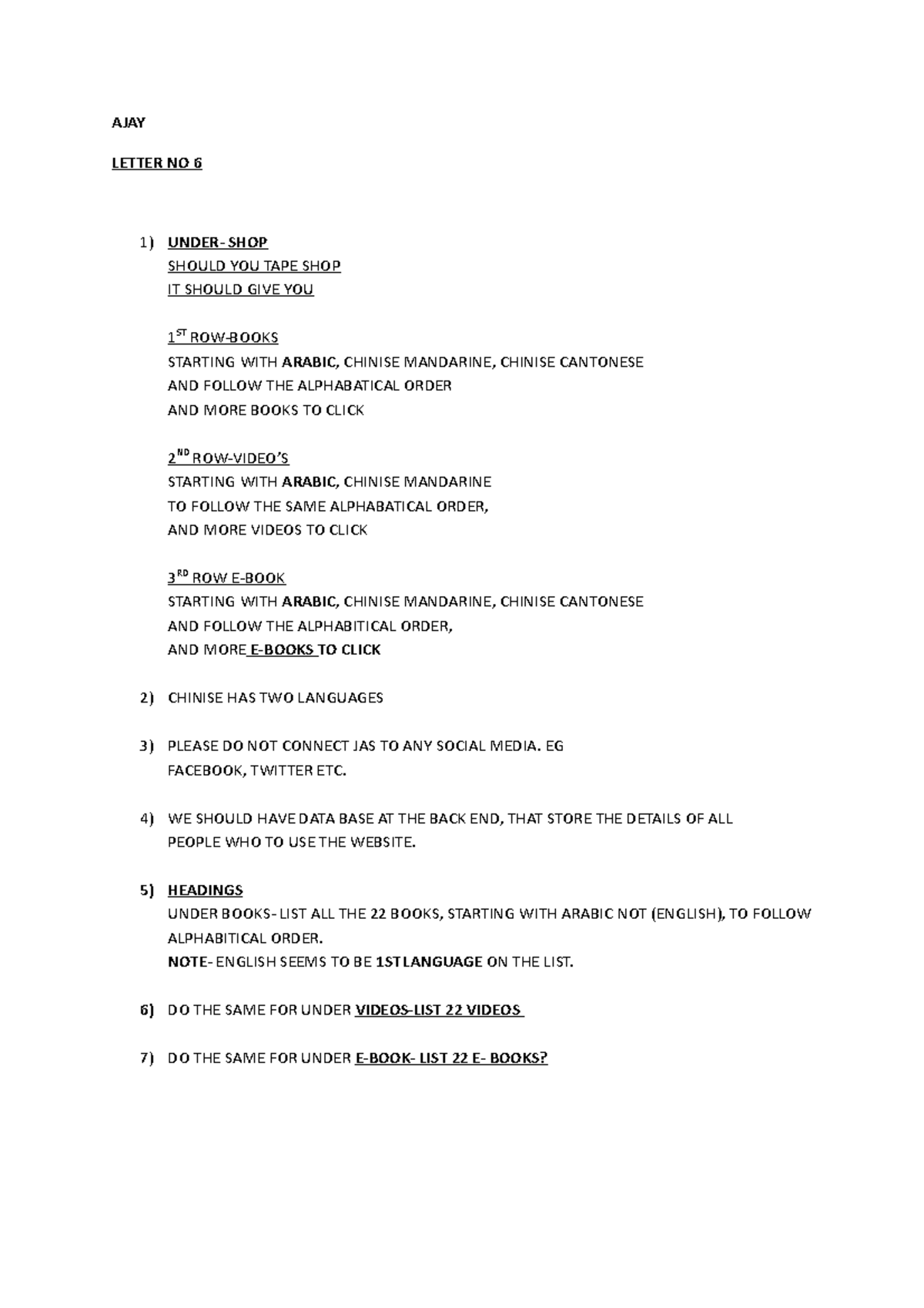 AJAY- Letter NO 6 - AJAY LETTER NO 6 1) UNDER- SHOP SHOULD YOU TAPE ...