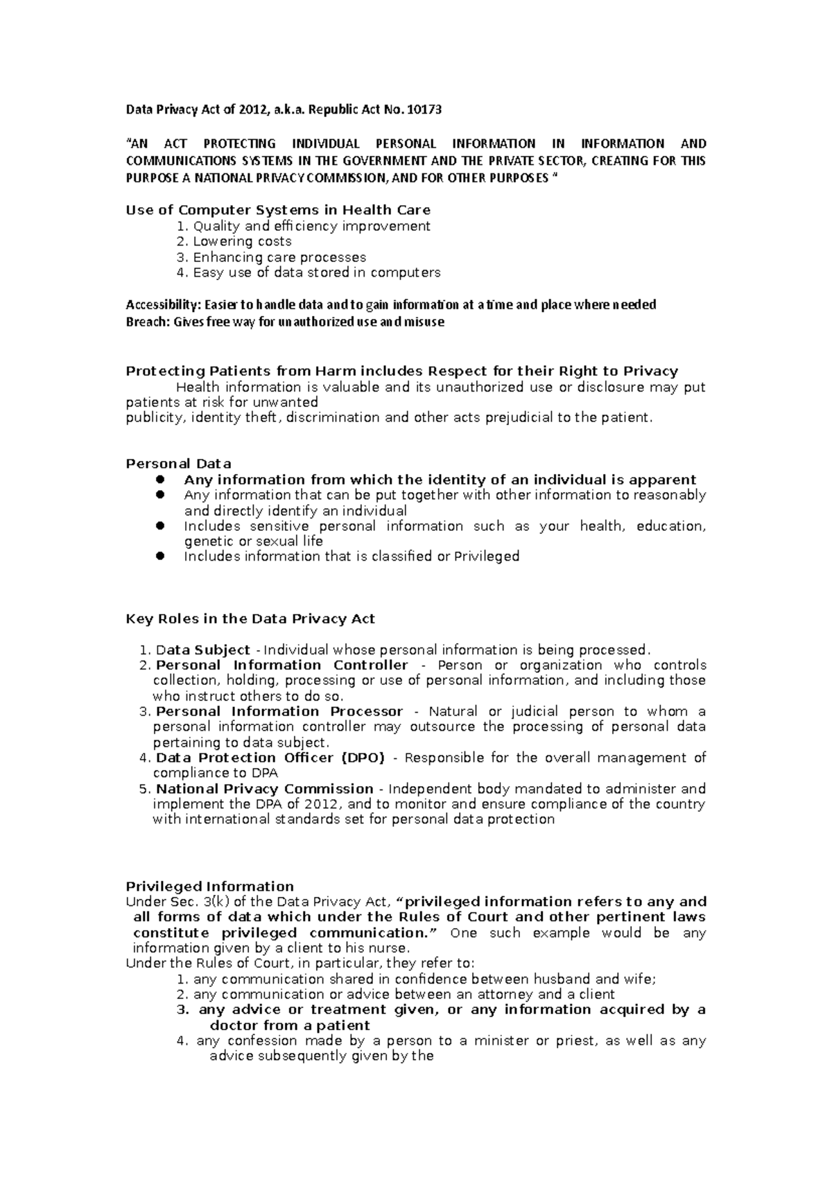 Data Privacy Act of 2012 - Data Privacy Act of 2012, a.k. Republic Act ...