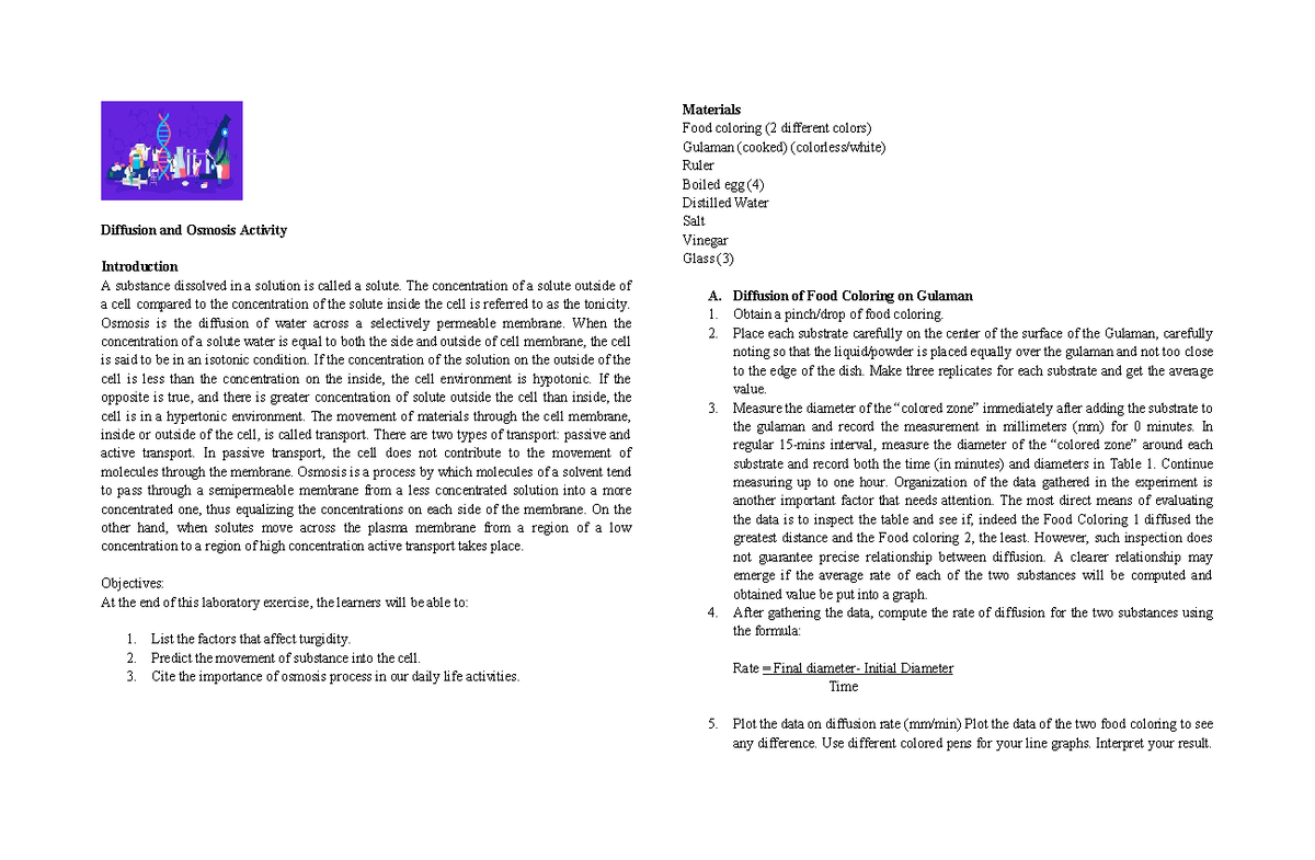Diffusion and Osmosis Activity - Diffusion and Osmosis Activity ...