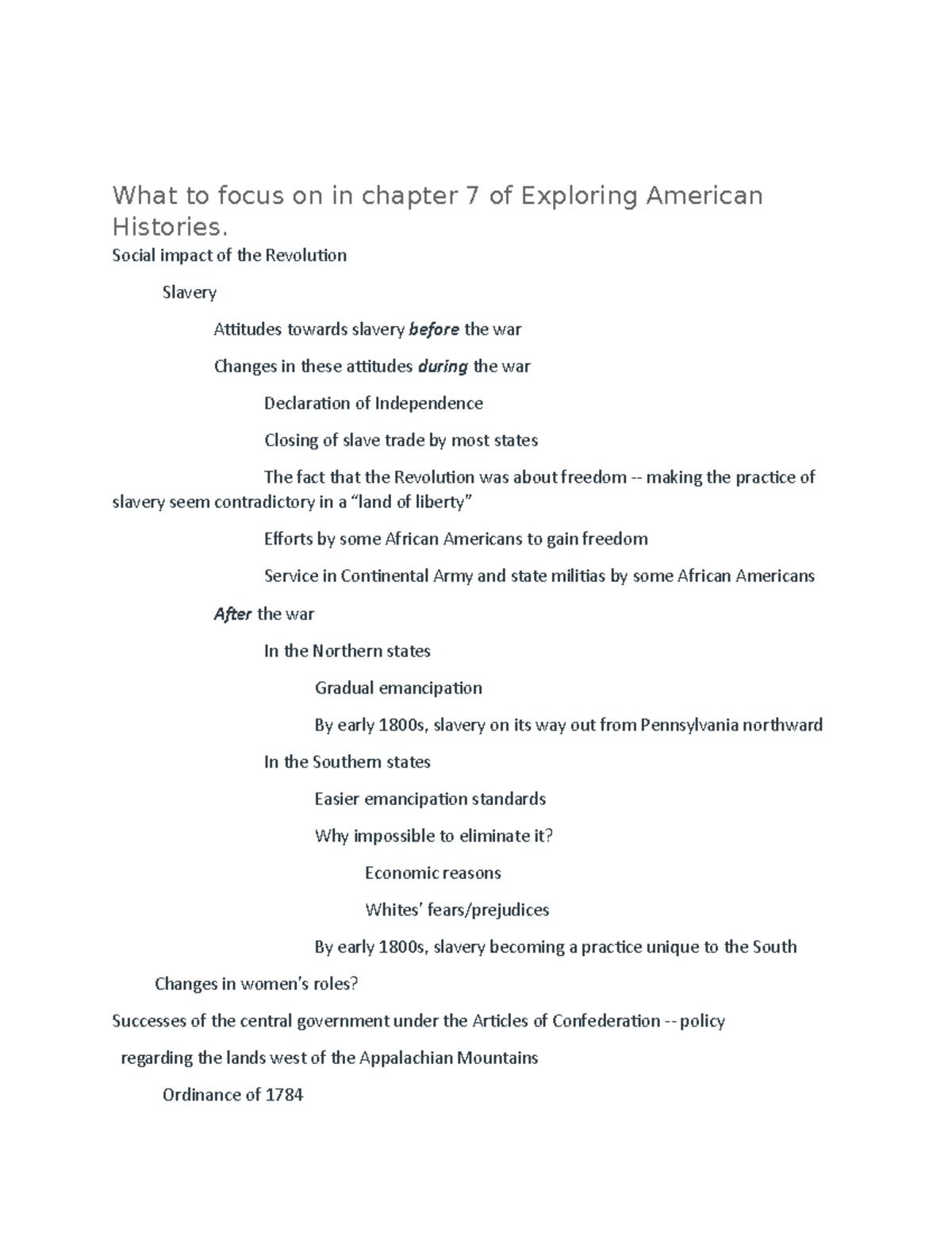 History lecture notes - What to focus on in chapter 7 of Exploring ...