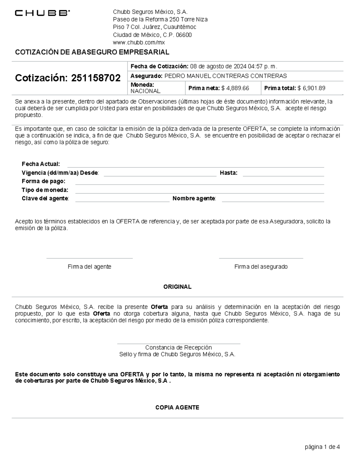 CD251158702 1 - UTIL - Chubb Seguros México, S. Paseo de la Reforma 250 ...