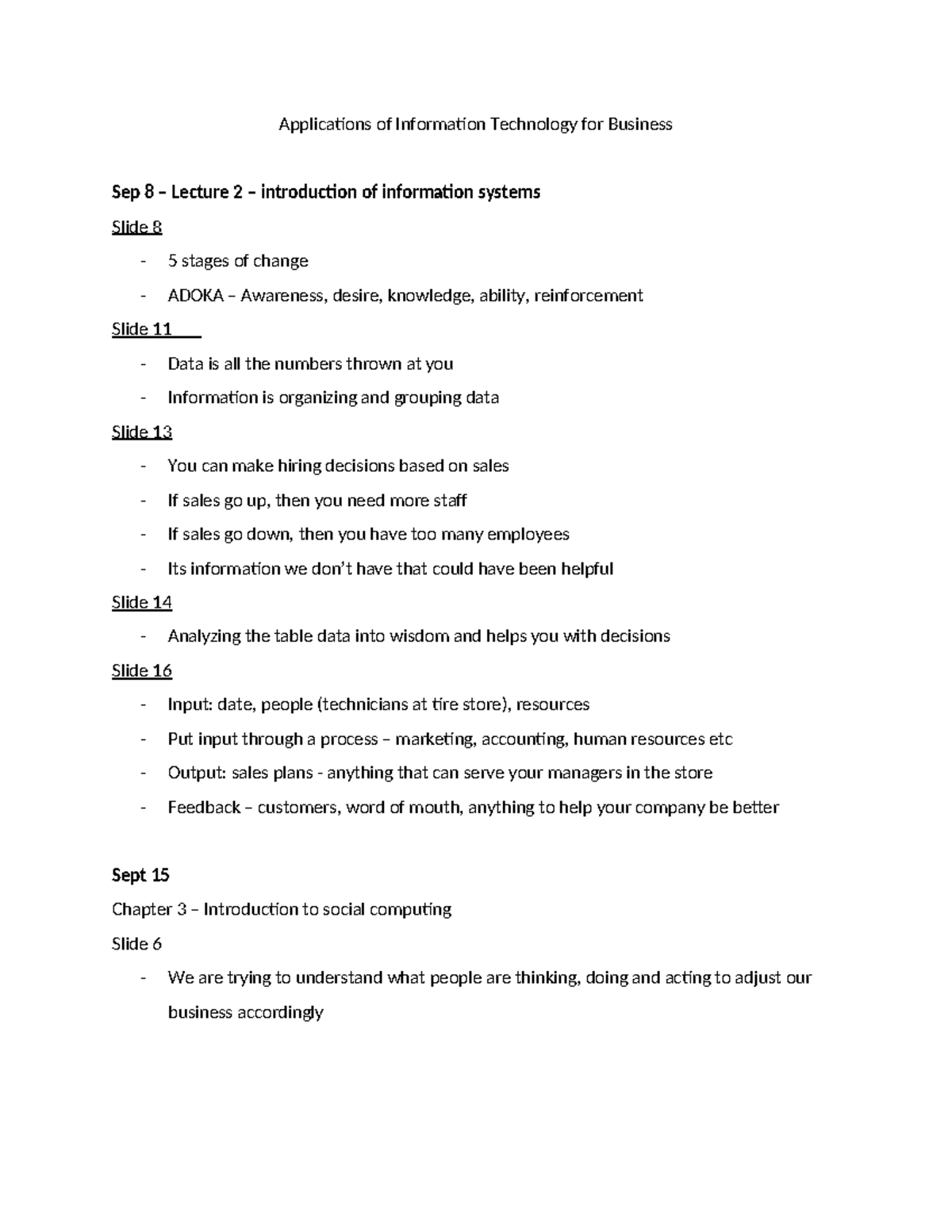 Applications of Information Technology for Business notes - Studocu