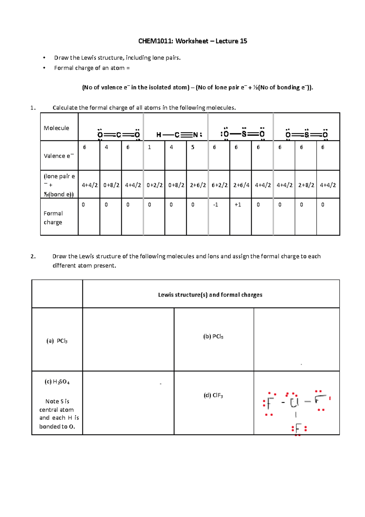 Worksheet 15 - practise materials - CHEM1011: Worksheet – Lecture 15 ...