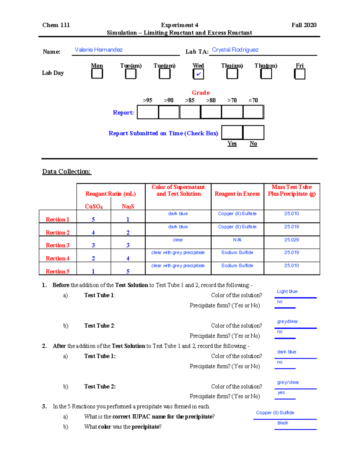 Chem lab 4 - intro to chem lab 4 - Chem 111 Experiment 4 Fall 2020 ...