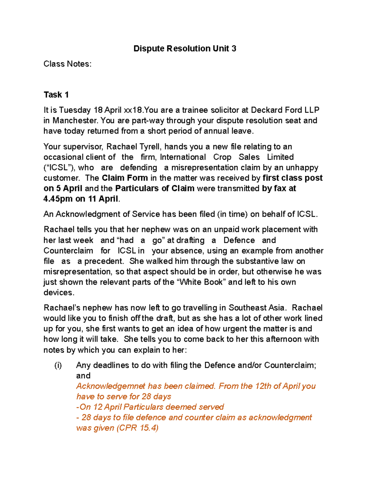 Dispute Resolution Unit 3 - You are part-way through your dispute ...