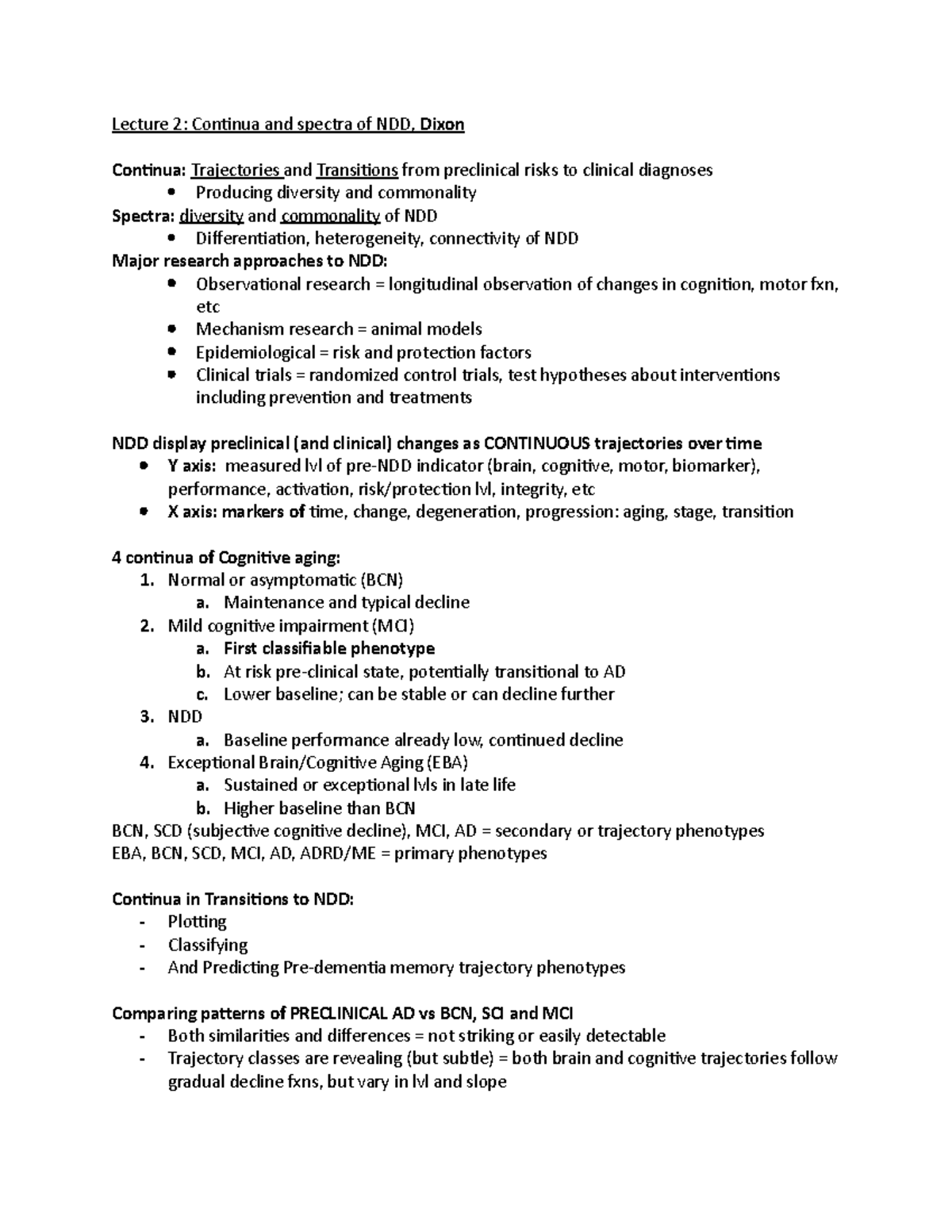 Lecture 2. Continua and spectra of NDD - Normal or asymptomatic (BCN) a ...