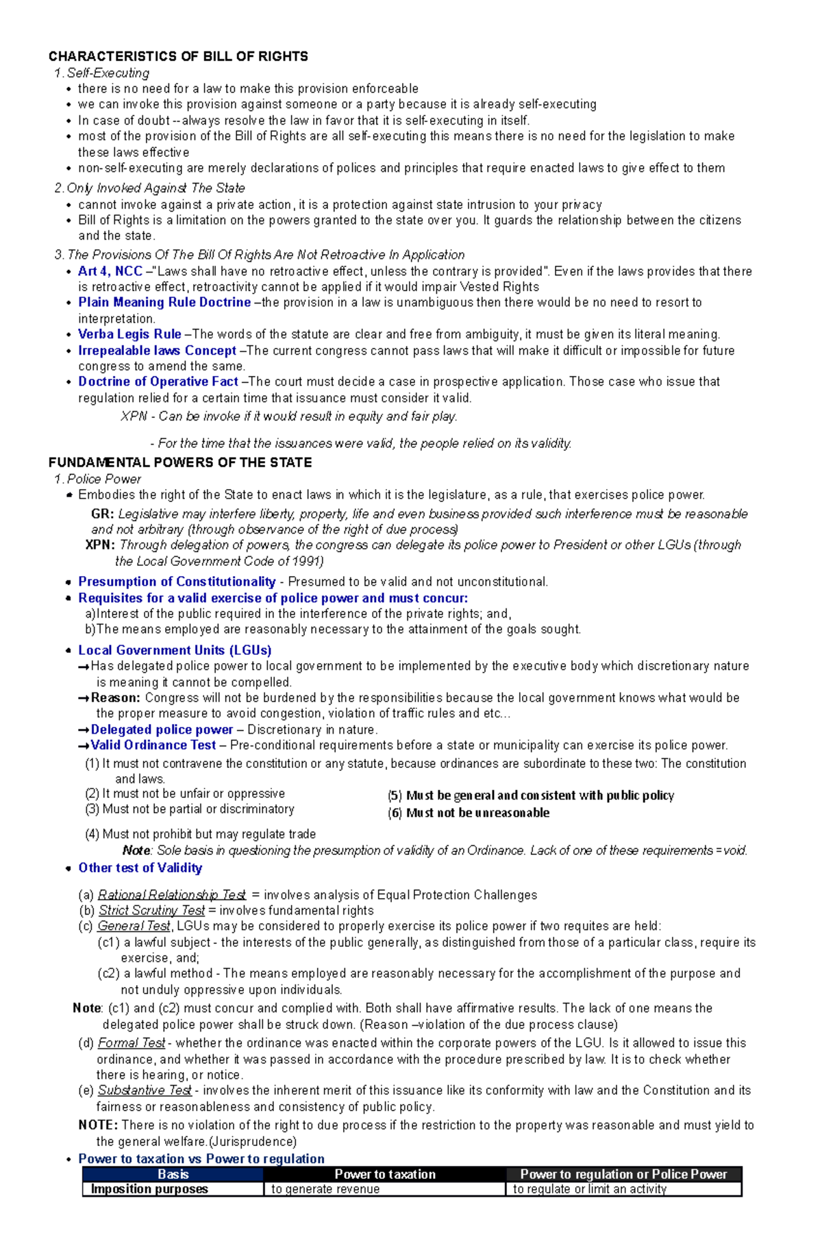 reviewer docs 21 - CHARACTERISTICS OF BILL OF RIGHTS 1. Self-Executing ...