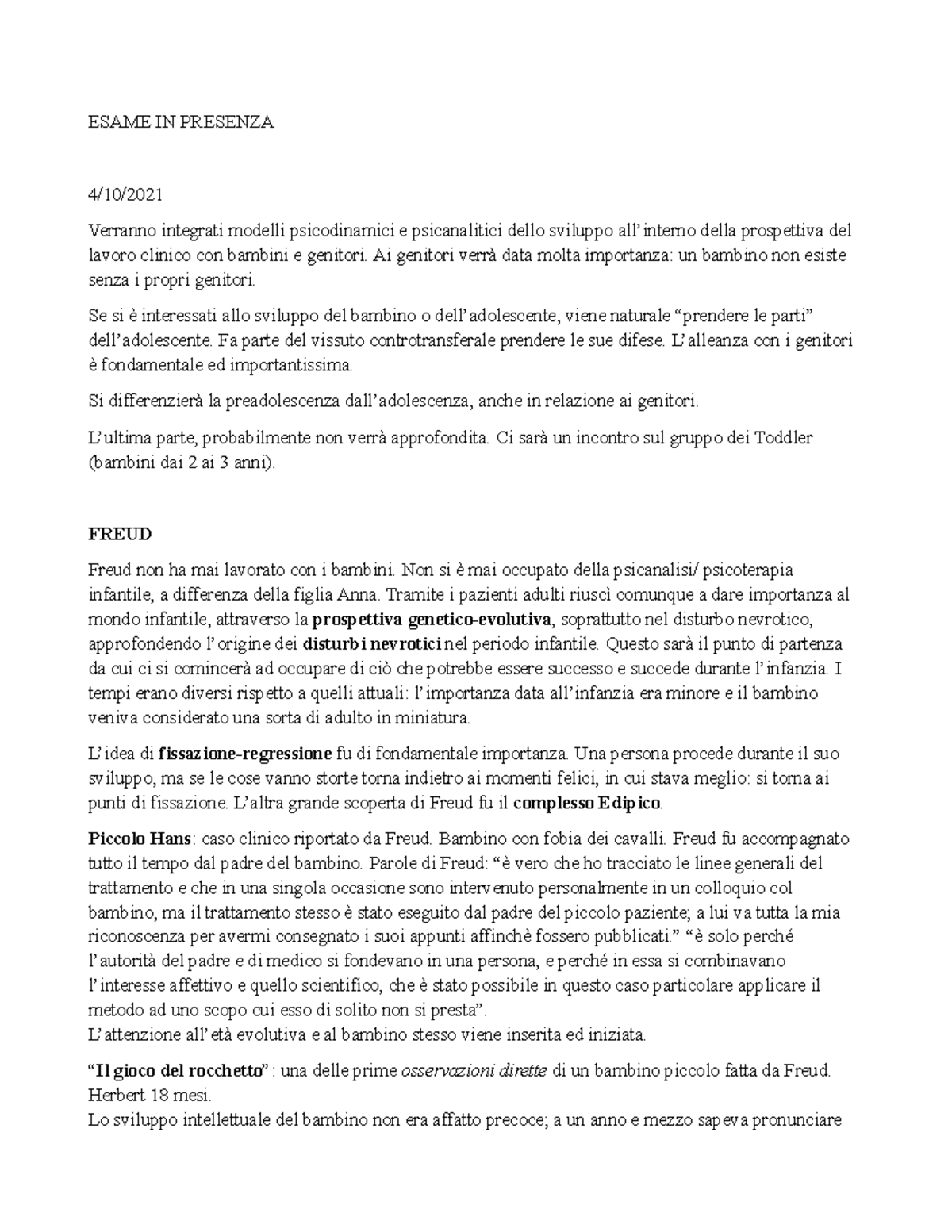 Modelli Psicodinamici DI Clinica CON Bambini E Adolescenti - ESAME IN ...