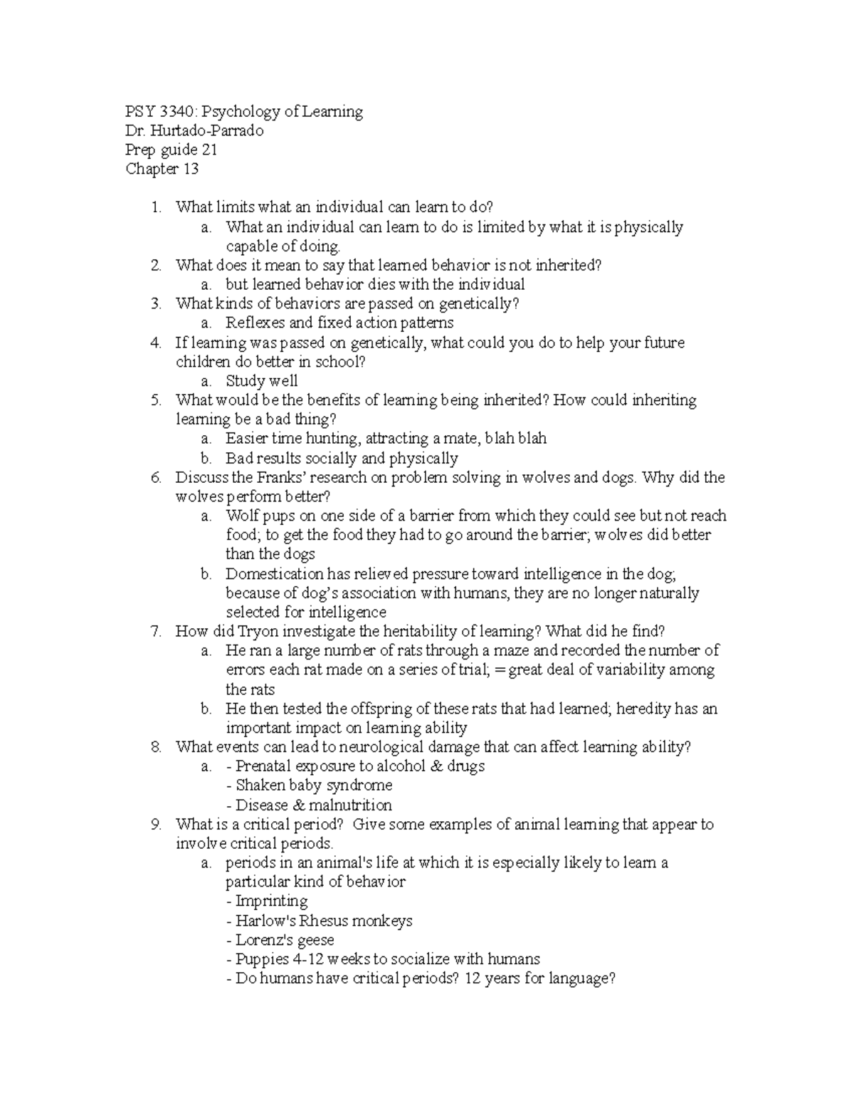 Prep Guide 21 - Psychology of Learning with Dr. Hurtado-Purrado - PSY ...