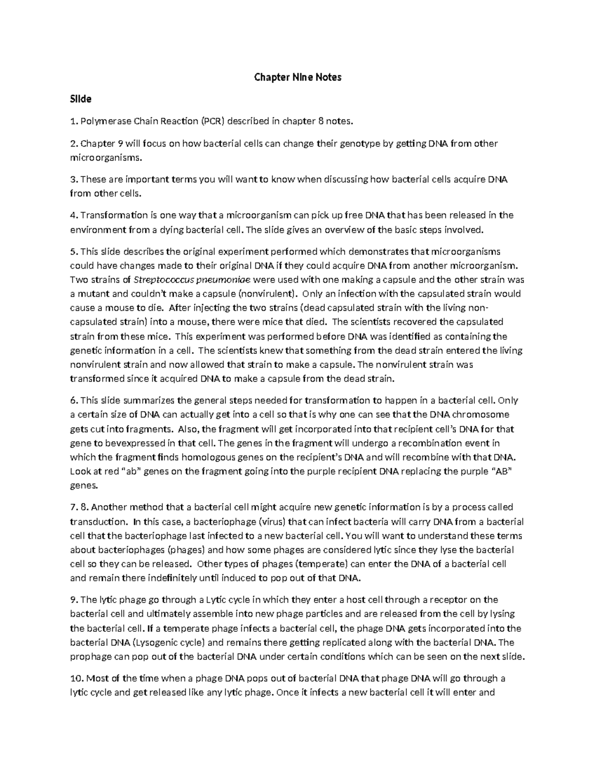 Chapter Nine Notes - Chapter Nine Notes Slide Polymerase Chain Reaction ...