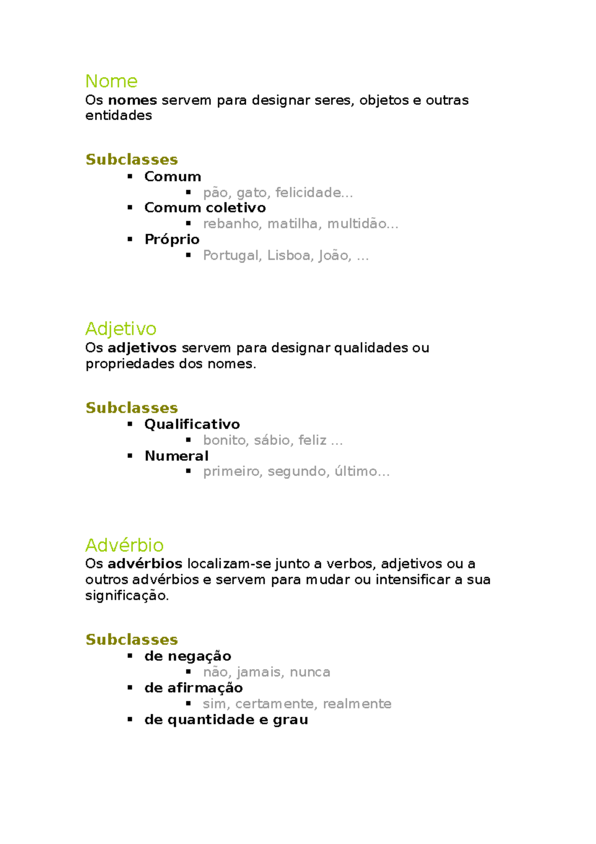 Classe de palavras - Nome Os nomes servem para designar seres, objetos ...
