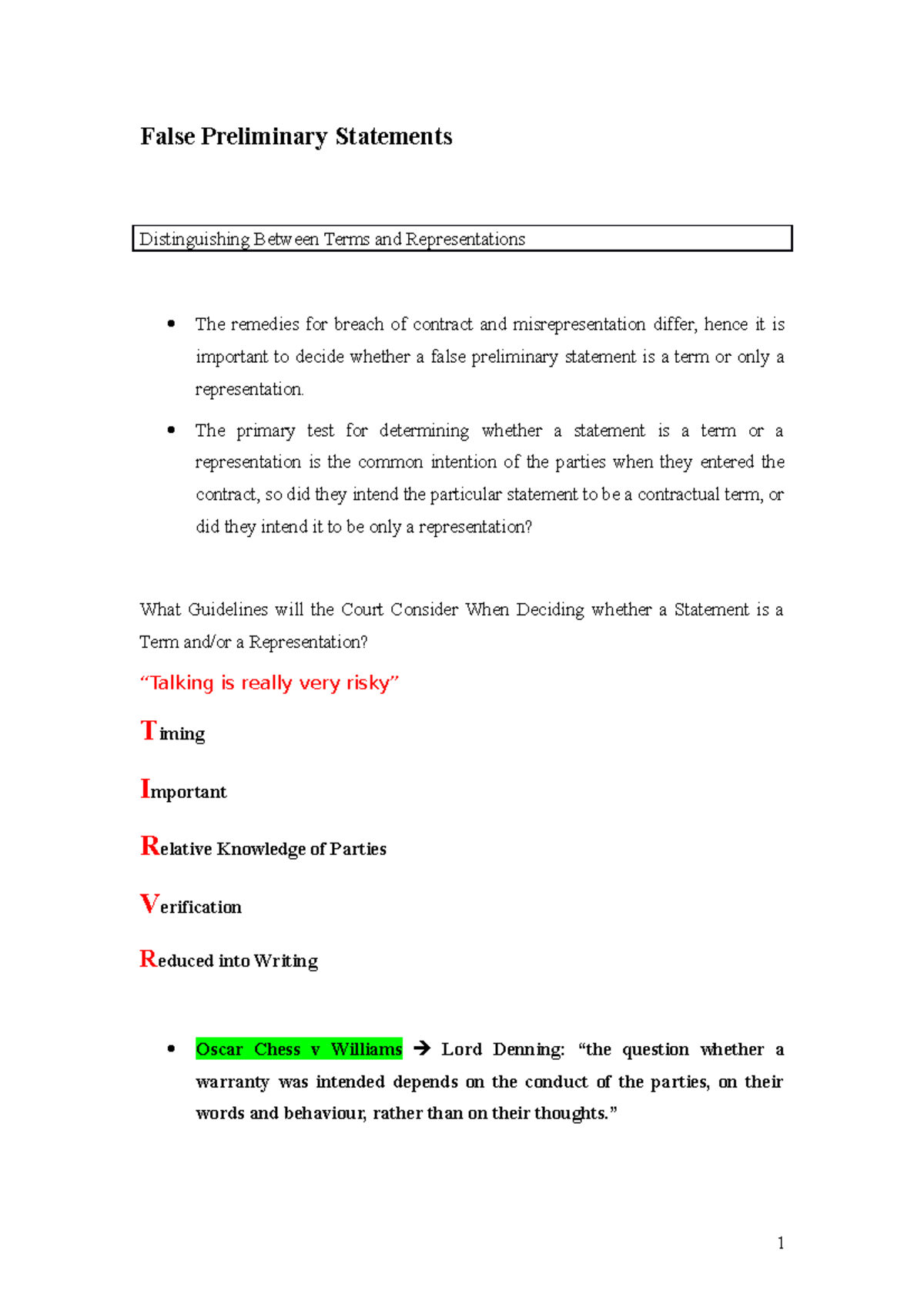 False Preliminary Statements - The primary test for determining whether ...