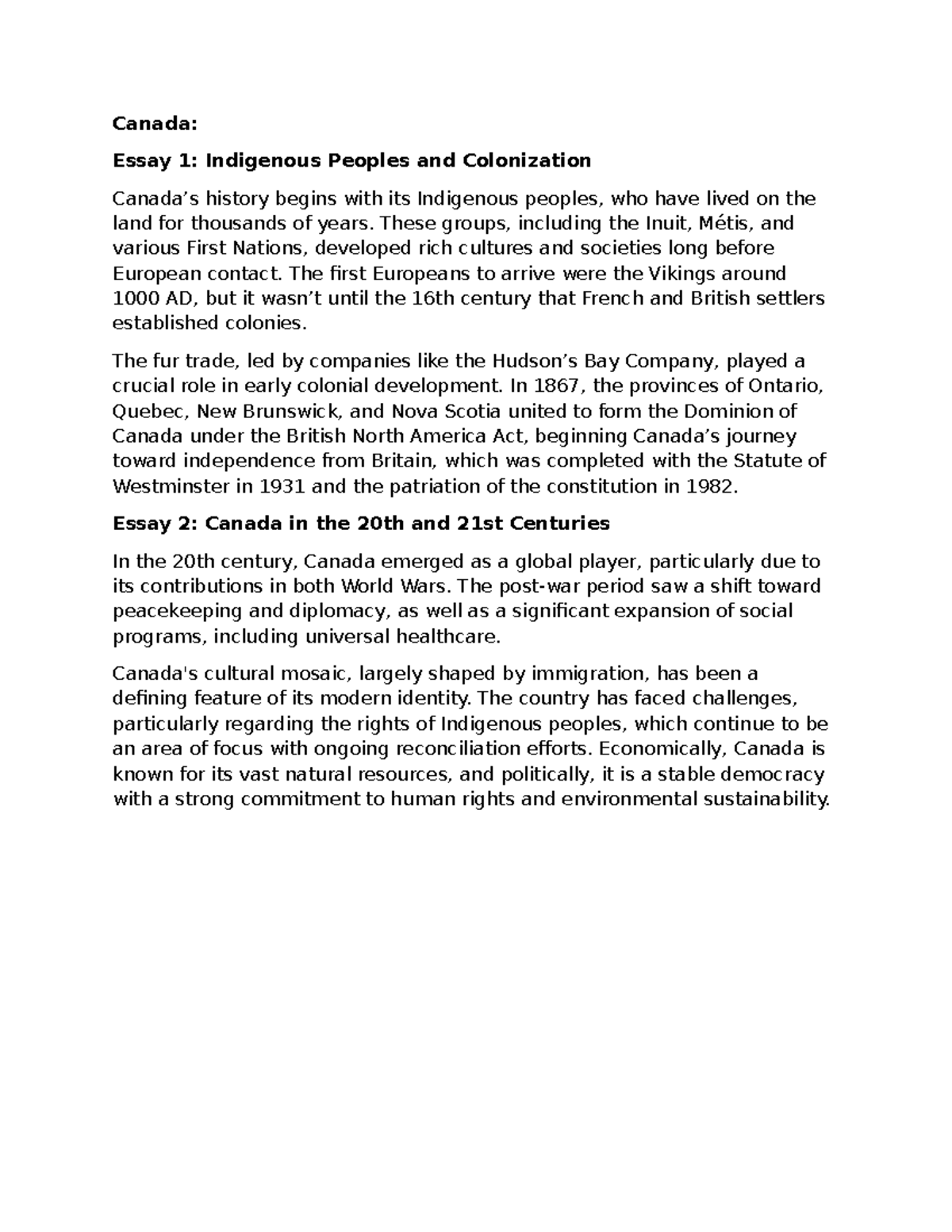 Canada Research - Canada: Essay 1: Indigenous Peoples and Colonization ...