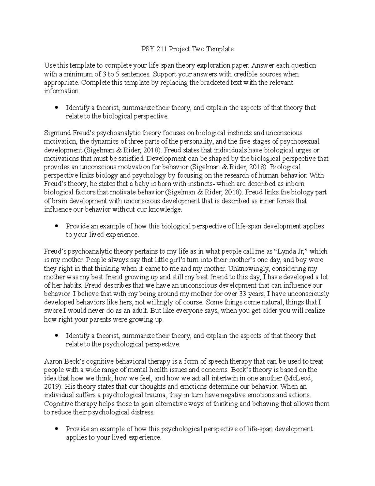 Document 8 - Homework - PSY 211 Project Two Template Use this template to complete your life ...