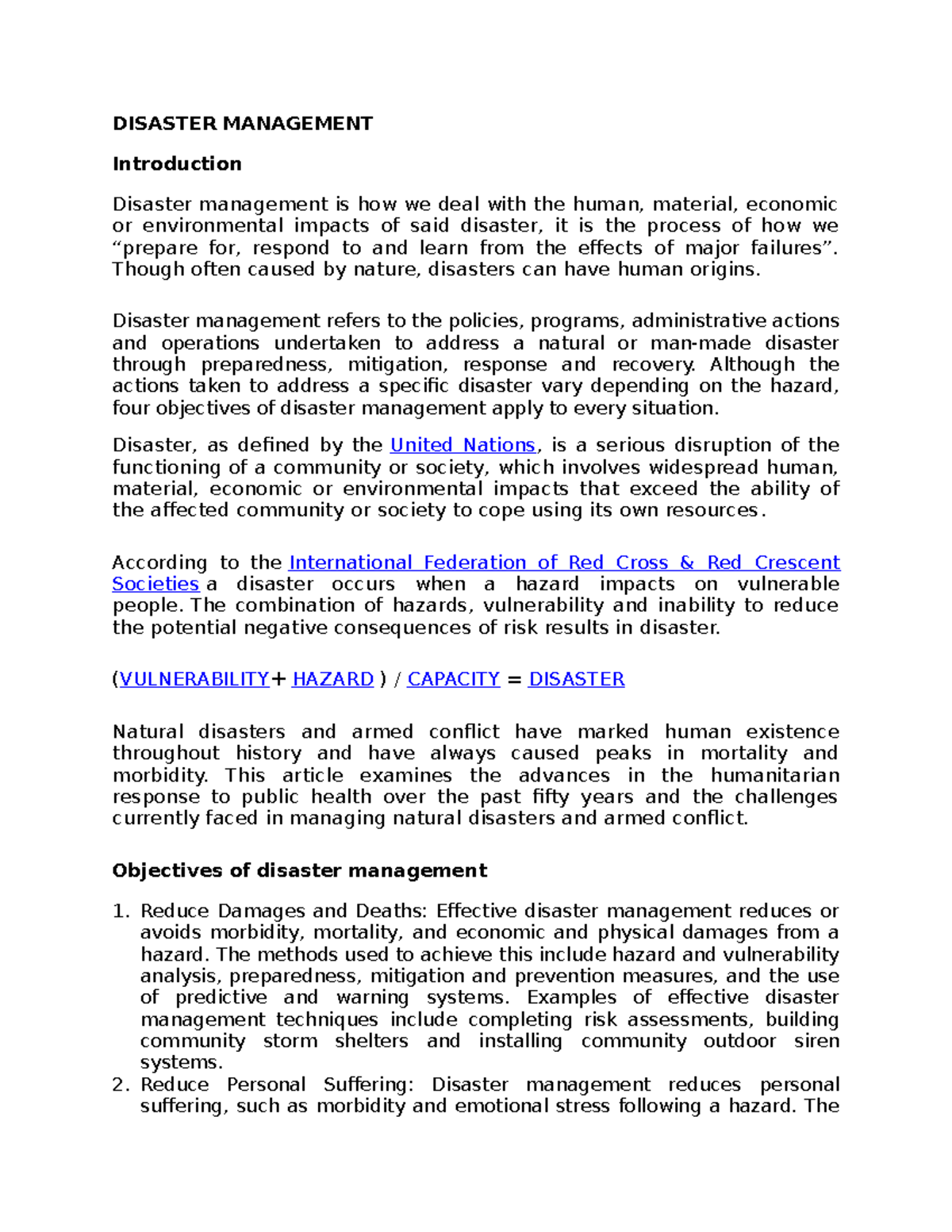 Disaster Management BPAM - DISASTER MANAGEMENT Introduction Disaster ...