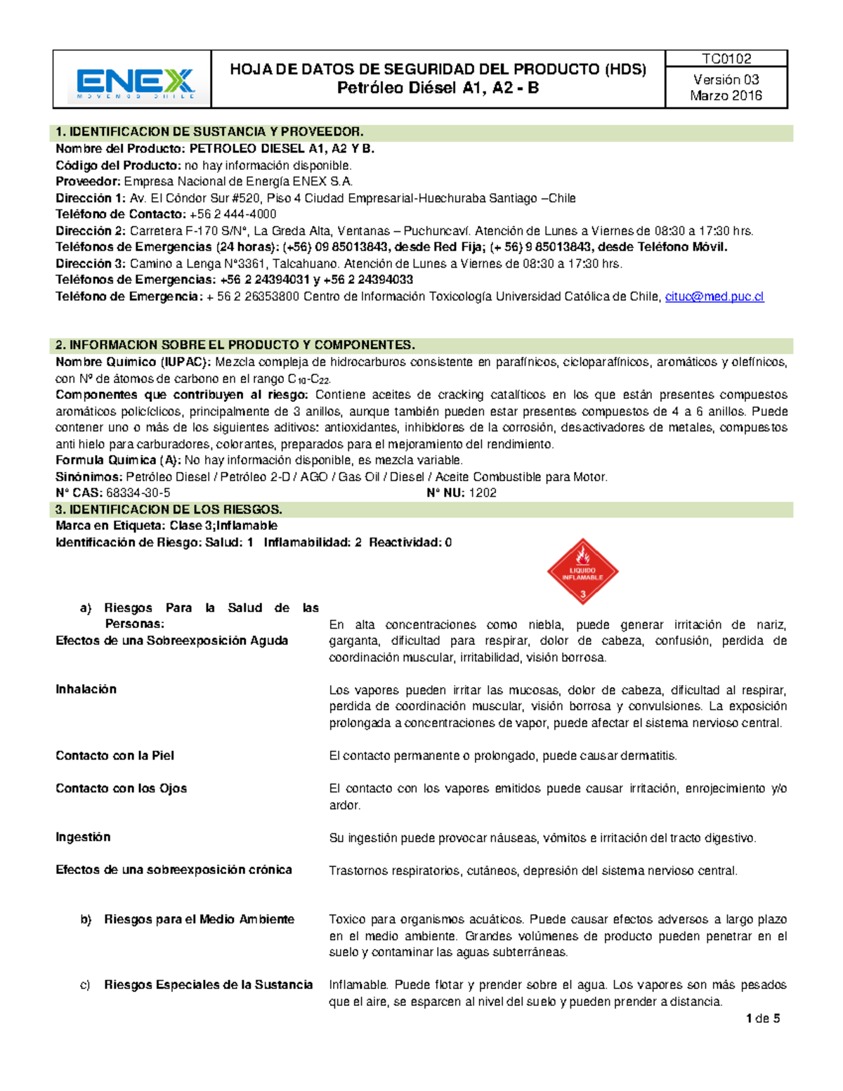 HDS ENEX Petroleodiesel Grado A1-A2-B - HOJA DE DATOS DE SEGURIDAD DEL ...