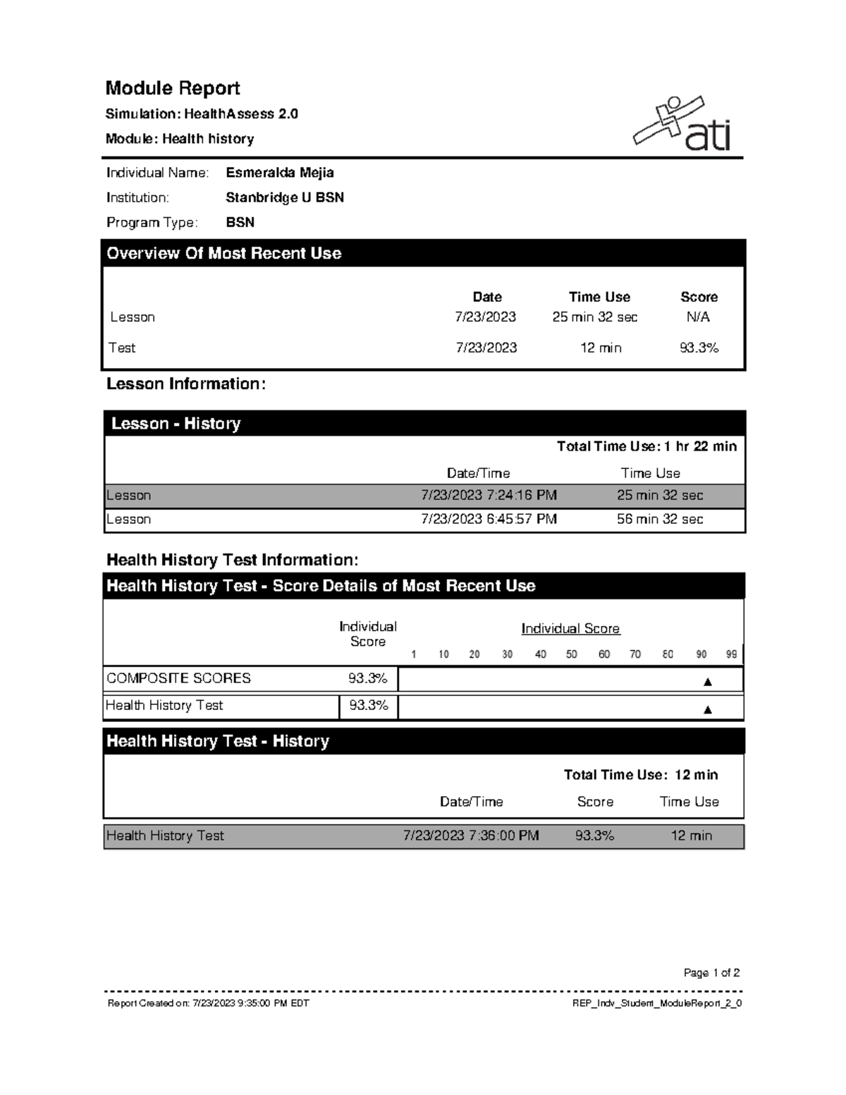Health History - Module Report Simulation: HealthAssess 2. Module ...