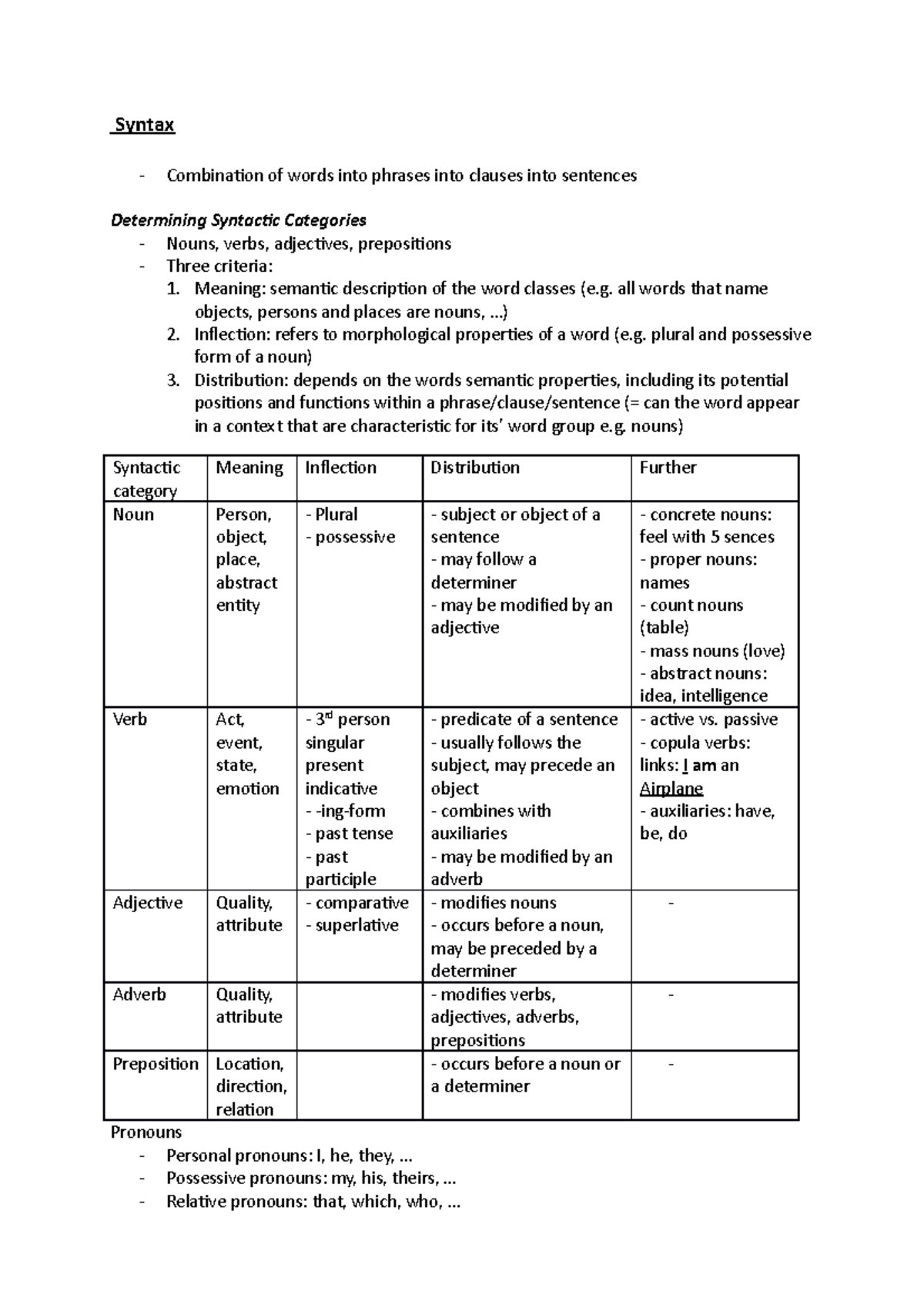 TEFL 04 - Syntax - Zusammenfassung Introduction to English Linguistics ...