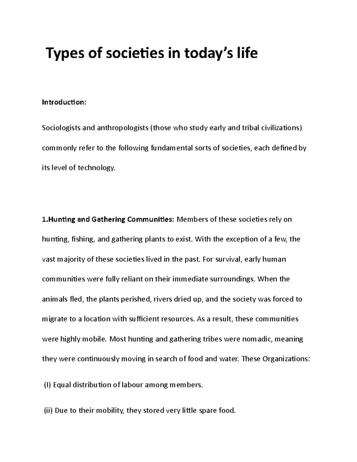 Types of societies in today - 1 and Gathering Communities: Members of ...