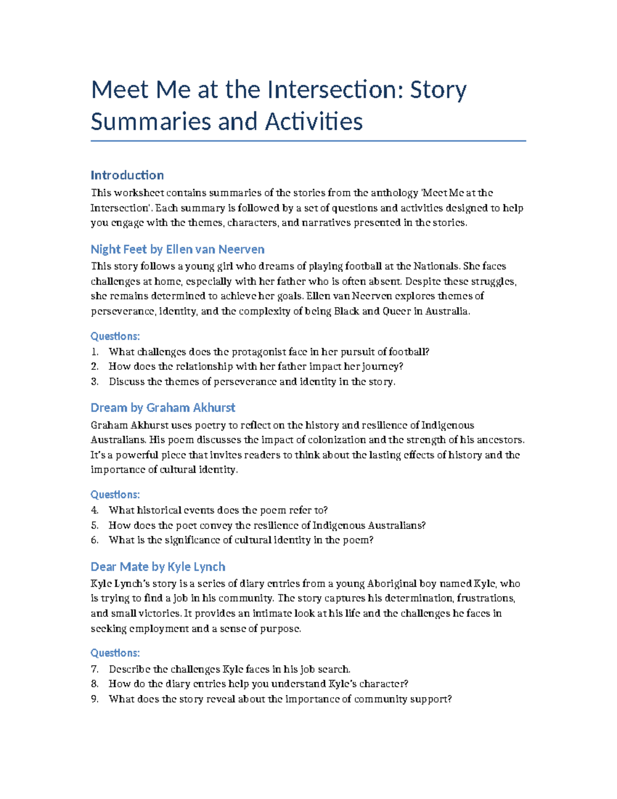 Meet Me at the Intersection Worksheet - Meet Me at the Intersection ...