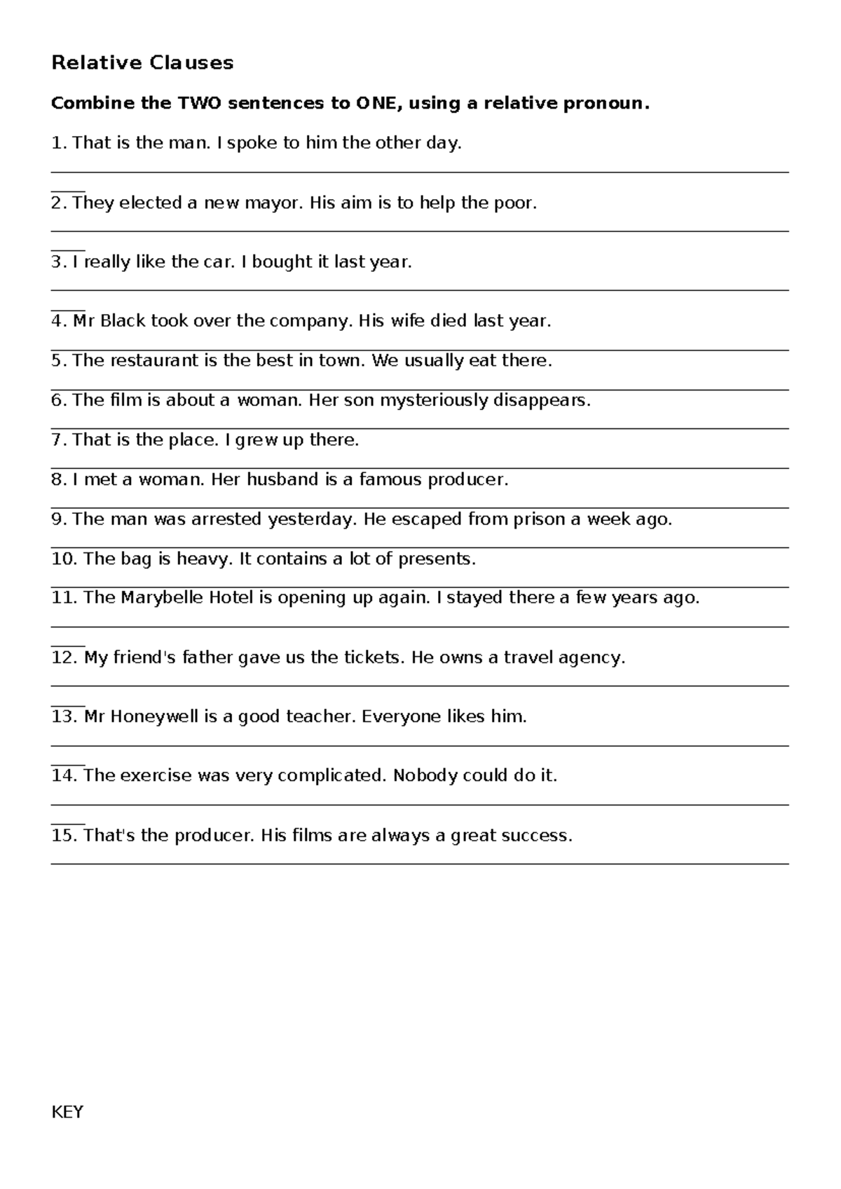 Rephrasing Relative Clauses - Relative Clauses Combine the TWO ...