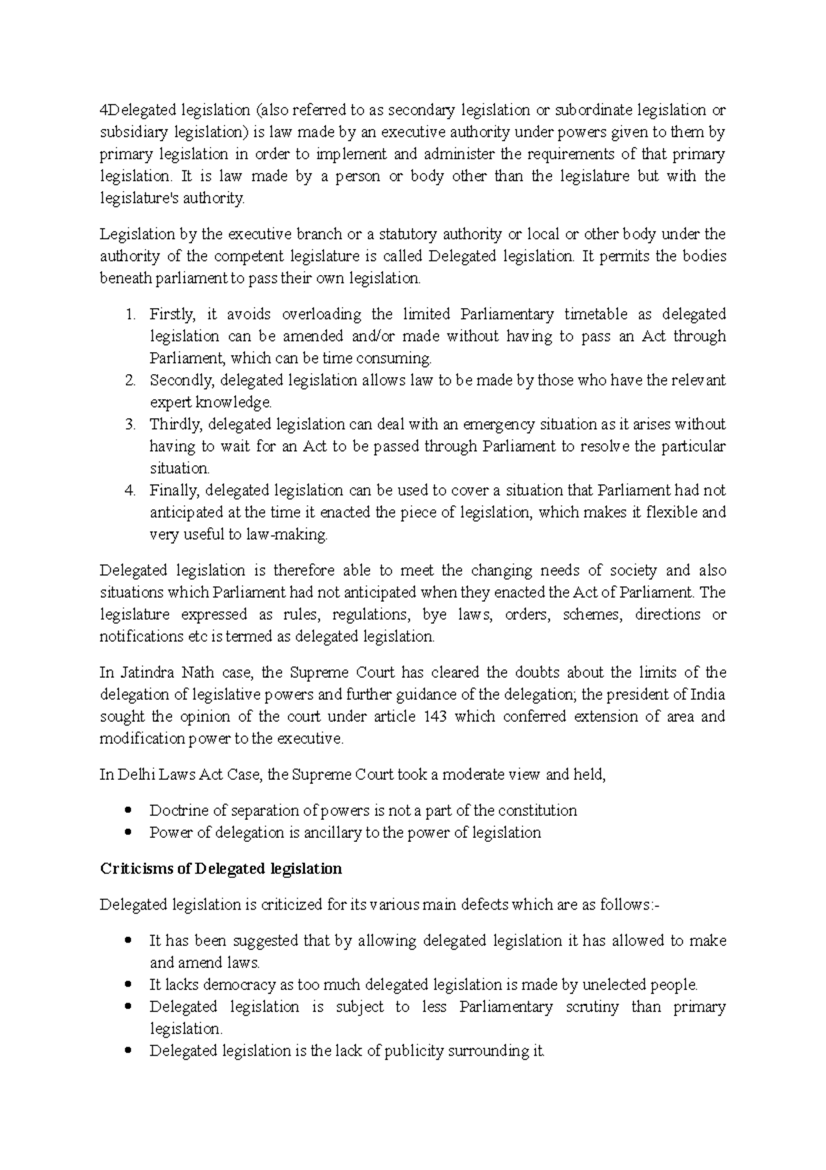 Admin - addminstative law - 4Delegated legislation (also referred to as ...