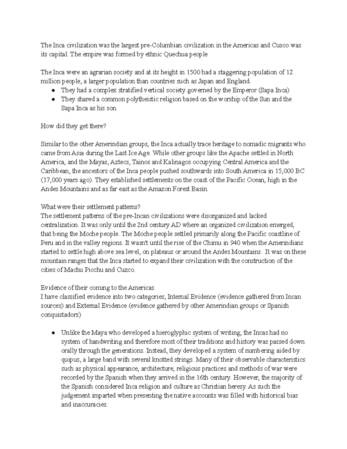 Connor England - Inca Civilization - The Inca civilization was the ...