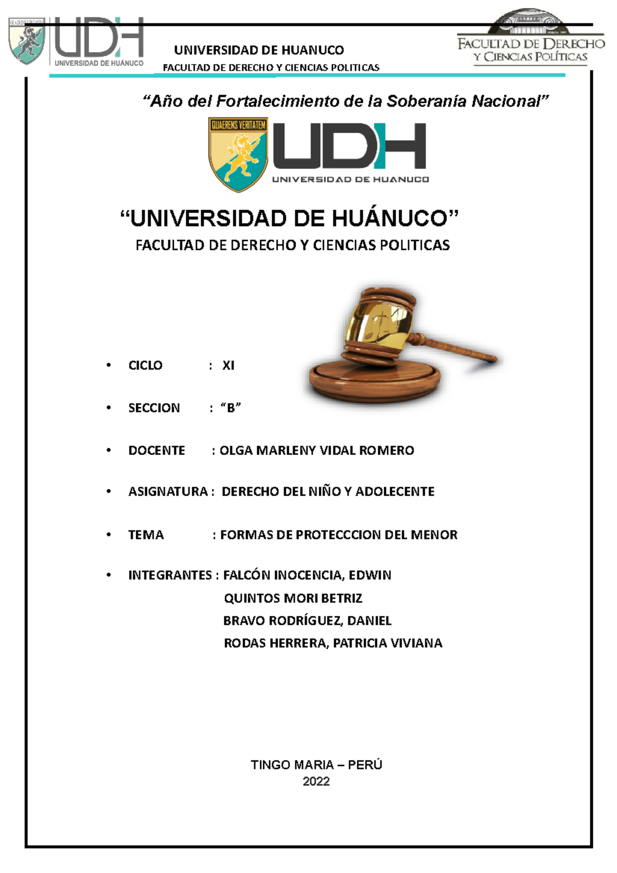 Monografia Derecho DEL NIÑO Y Adolecente - 2 - D FACULTAD DE DERECHO Y ...