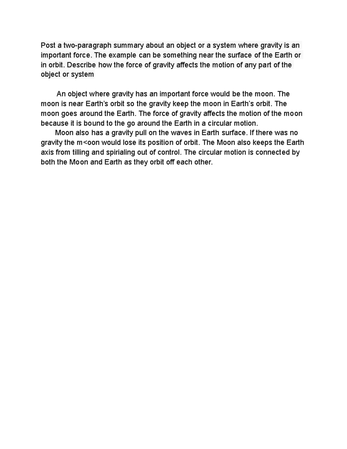 Assignment 5 - Post a two-paragraph summary about an object or a system ...