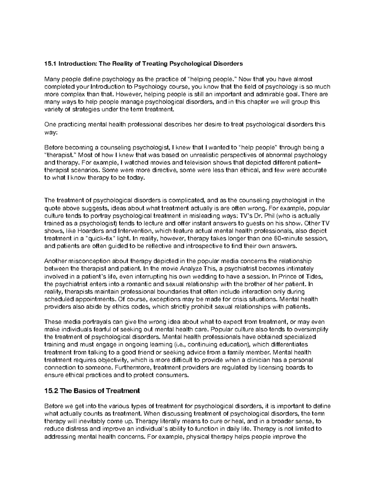 Module 15 Treatment of Psychological Disorders - 15 Introduction: The ...