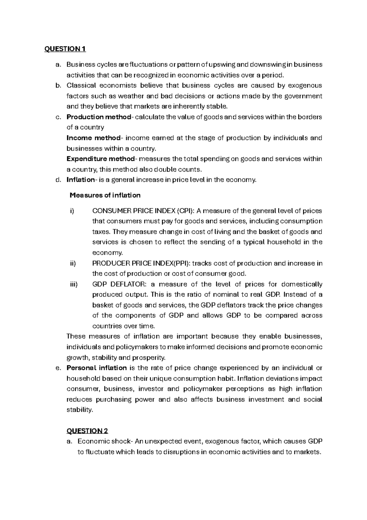 Ecos tutorial 4 - QUESTION 1 a. Business cycles are fluctuations or ...