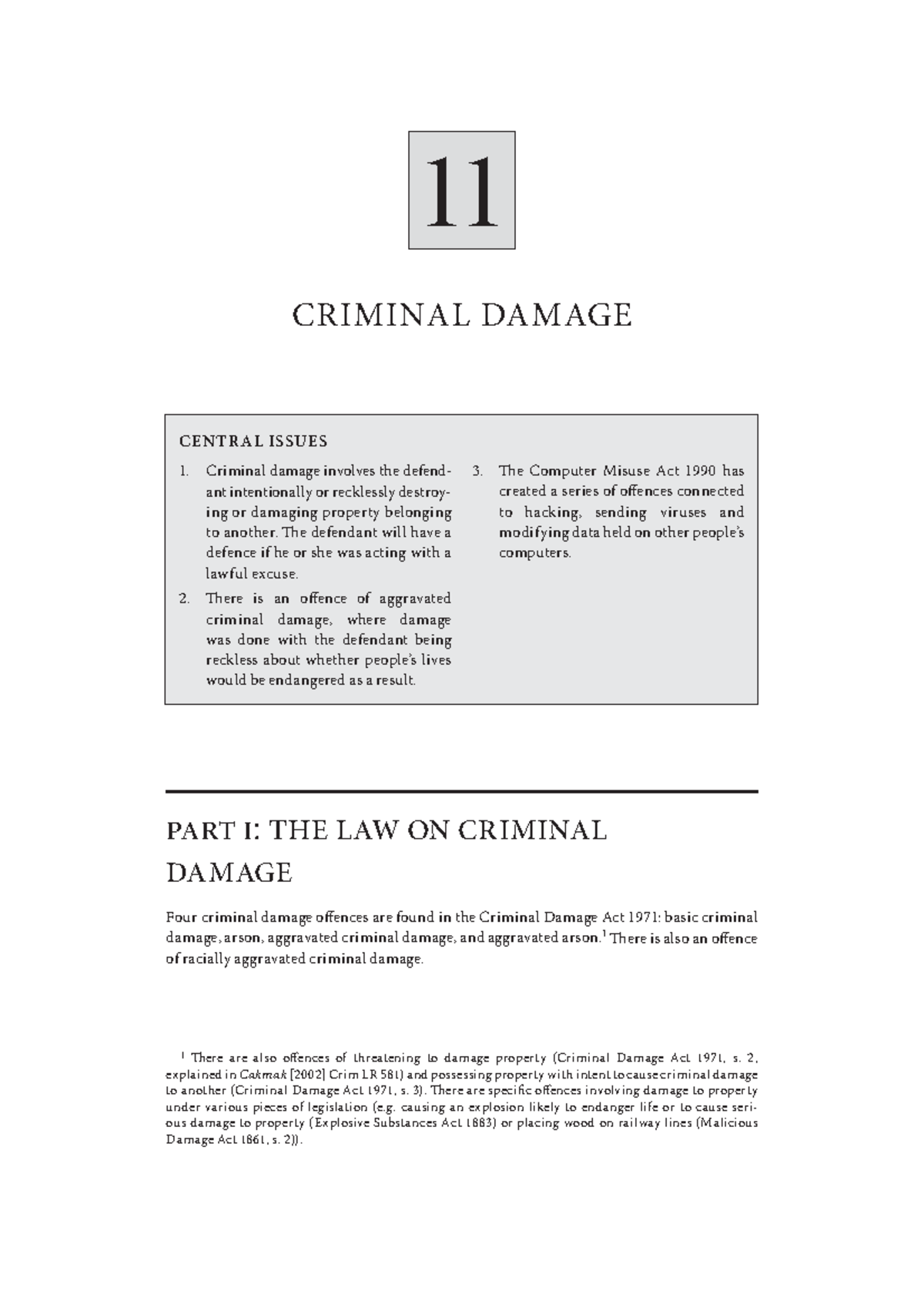Ch11-1 - this is study material - 11 CRIMINAL DAMAGE CENTRAL ISSUES ...