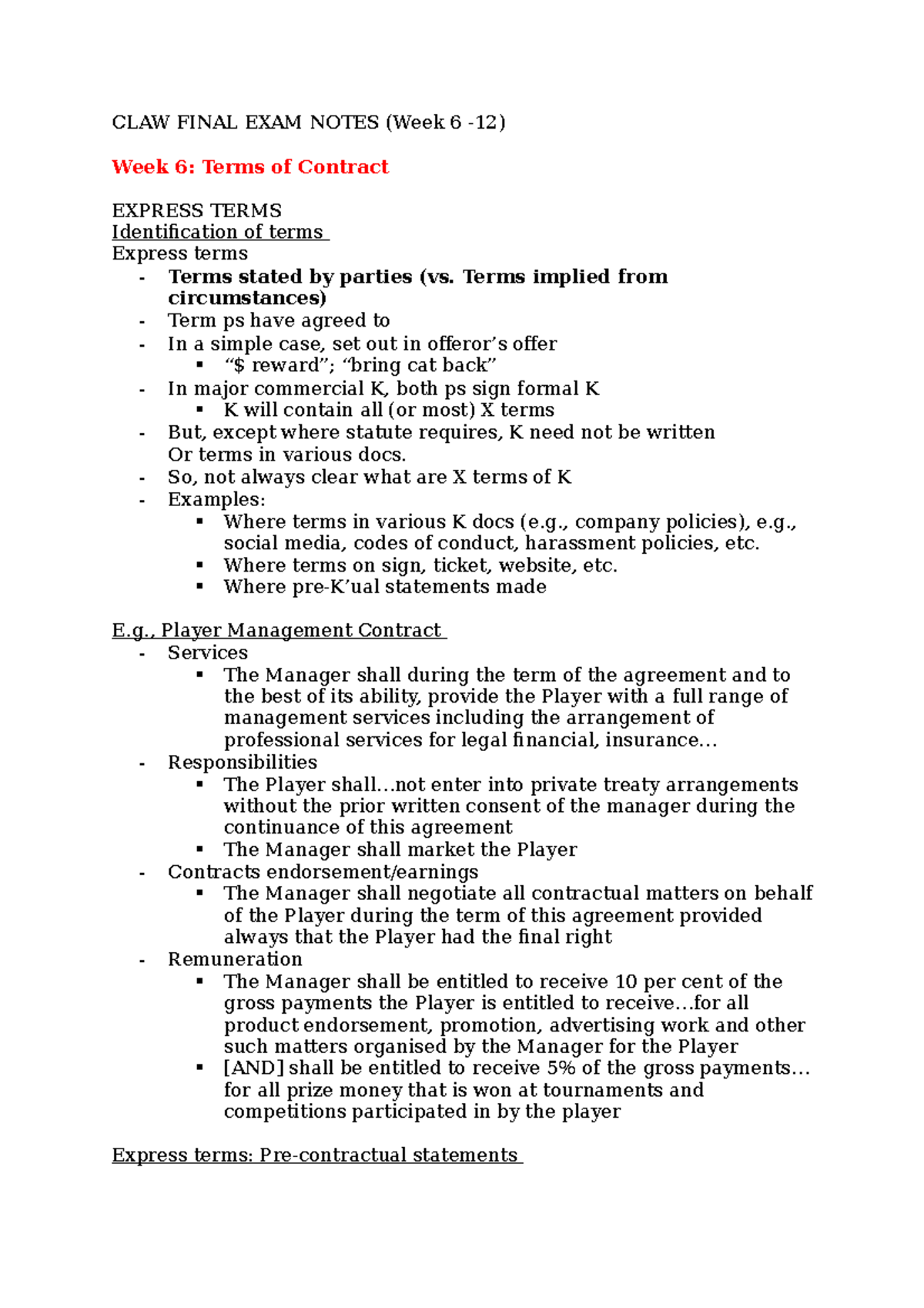 CLAW Final EXAM Notes - CLAW1001 - USyd - Studocu