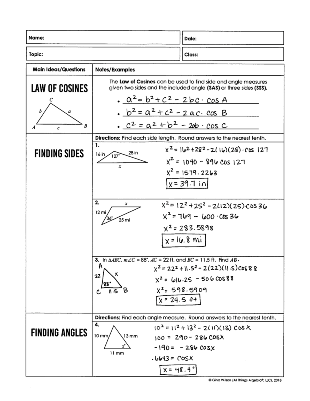 5.7 Law of Cosines - Studocu