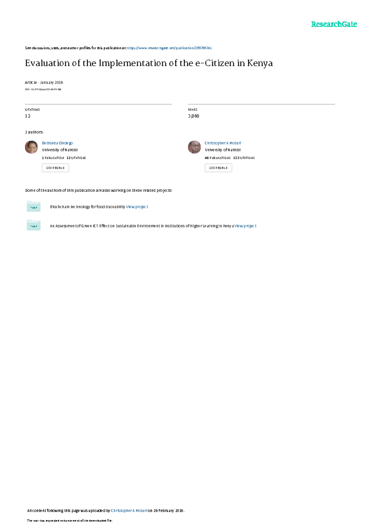 Evaluation of the Implementation of the e-Citizen - See discussions ...