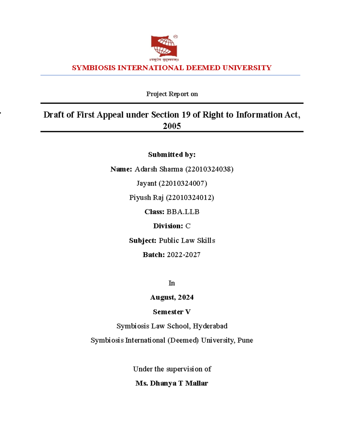 RTI Appeal - fgnfgn - SYMBIOSIS INTERNATIONAL DEEMED UNIVERSITY Project ...