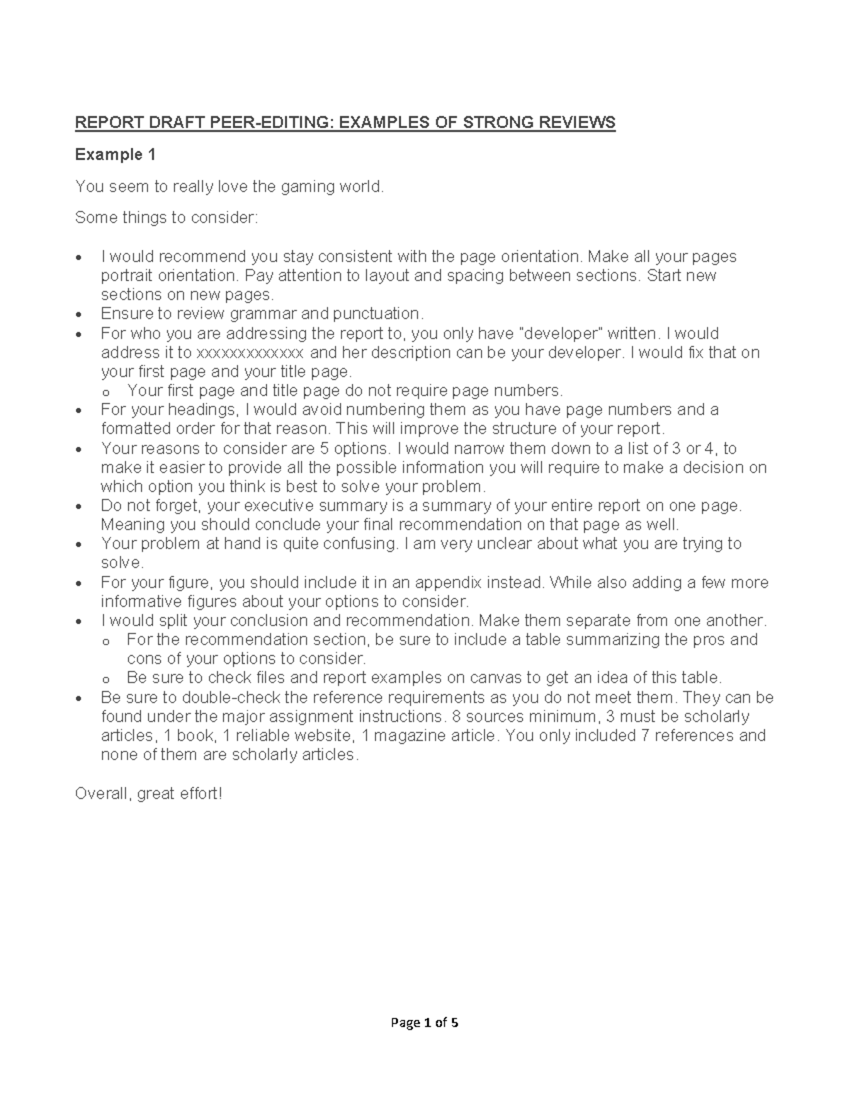 Report Draft Peer Editing Examples - REPORT DRAFT PEER-EDITING ...