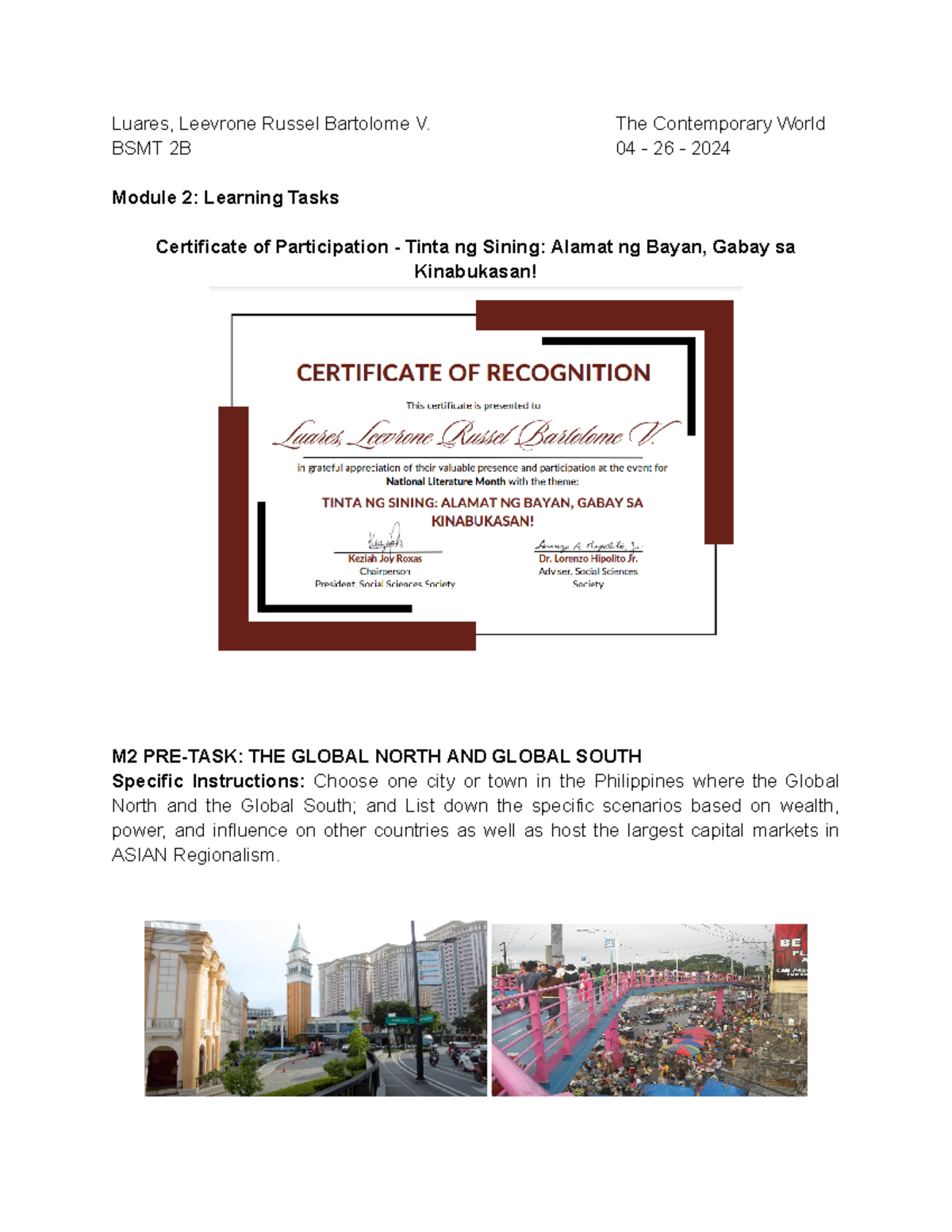 Luares TCW M2 Learning Tasks - Luares, Leevrone Russel Bartolome V. The ...