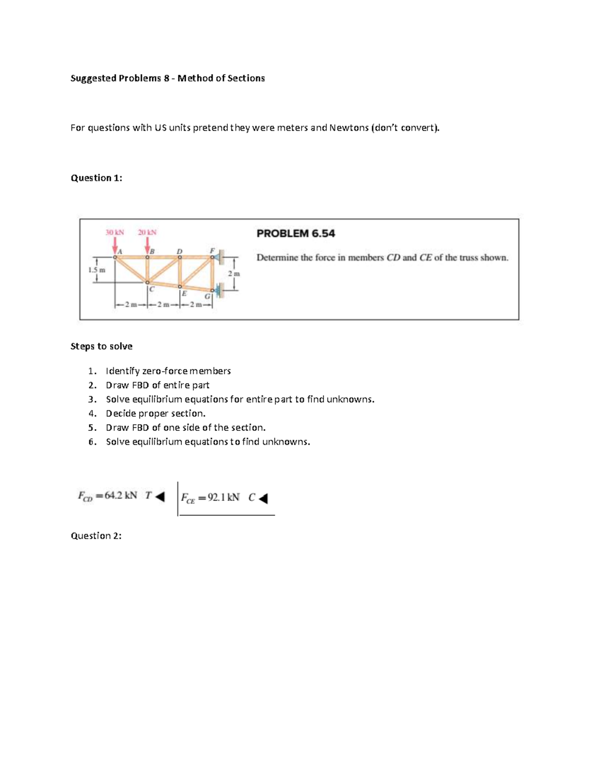 Suggested Problems 8 - Method of Sections - Suggested Problems 8 ...