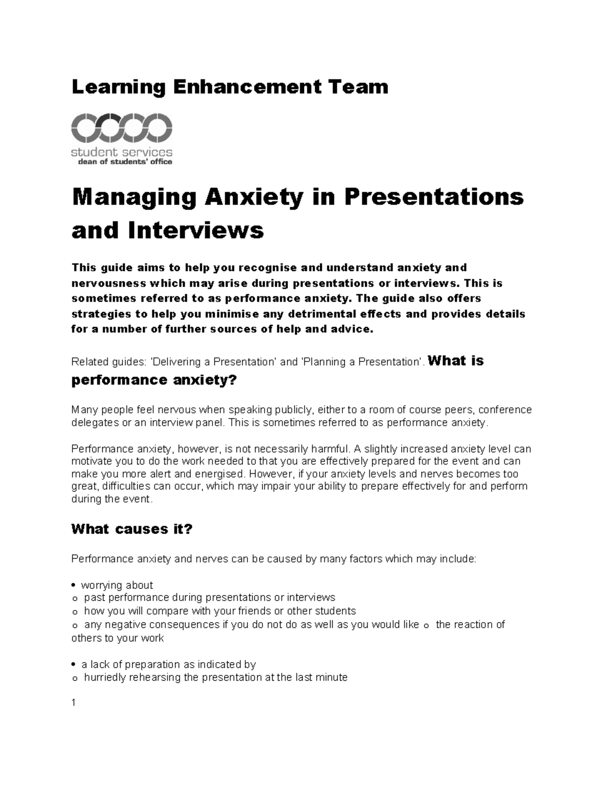 Managing anxiety in presentations and interviews - Learning Enhancement ...
