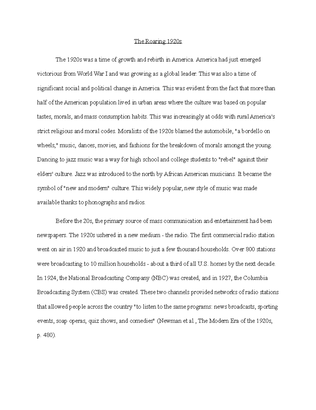 1920s Report 1 - The Roaring 1920s The 1920s was a time of growth and ...