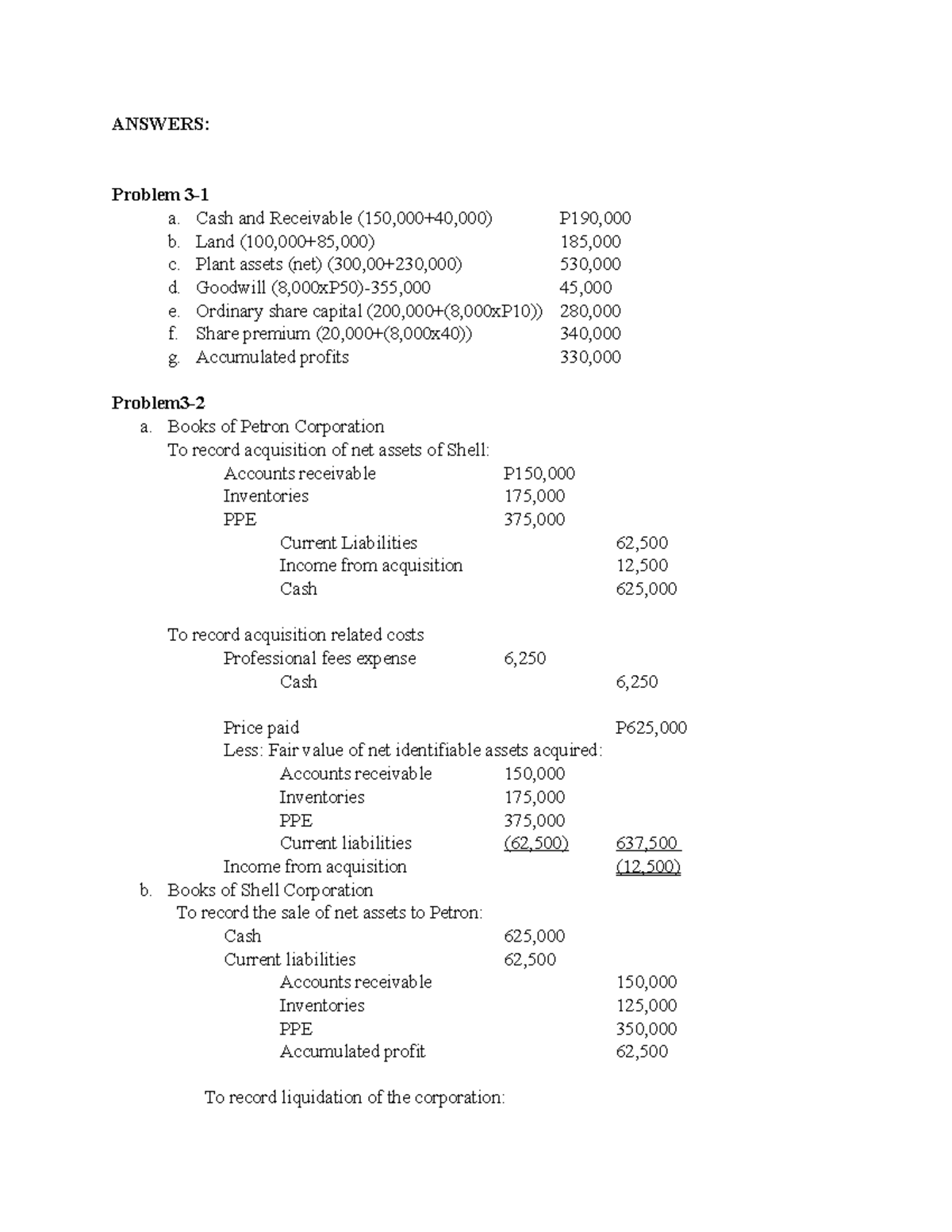 Sample problems - Accounting for Business Combinations for practice ...