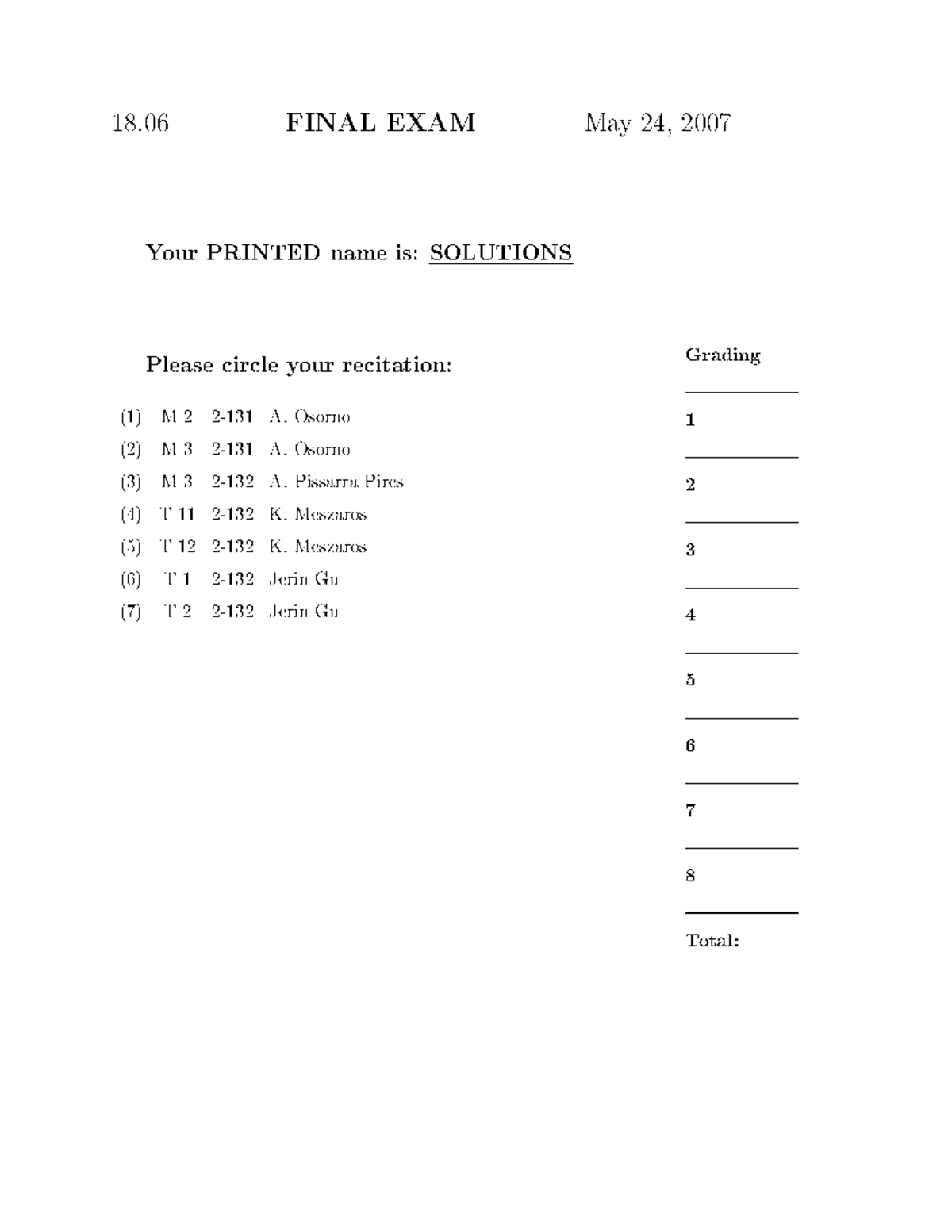 Spring 07sol - All topics covered in final - practice problems - 18 ...