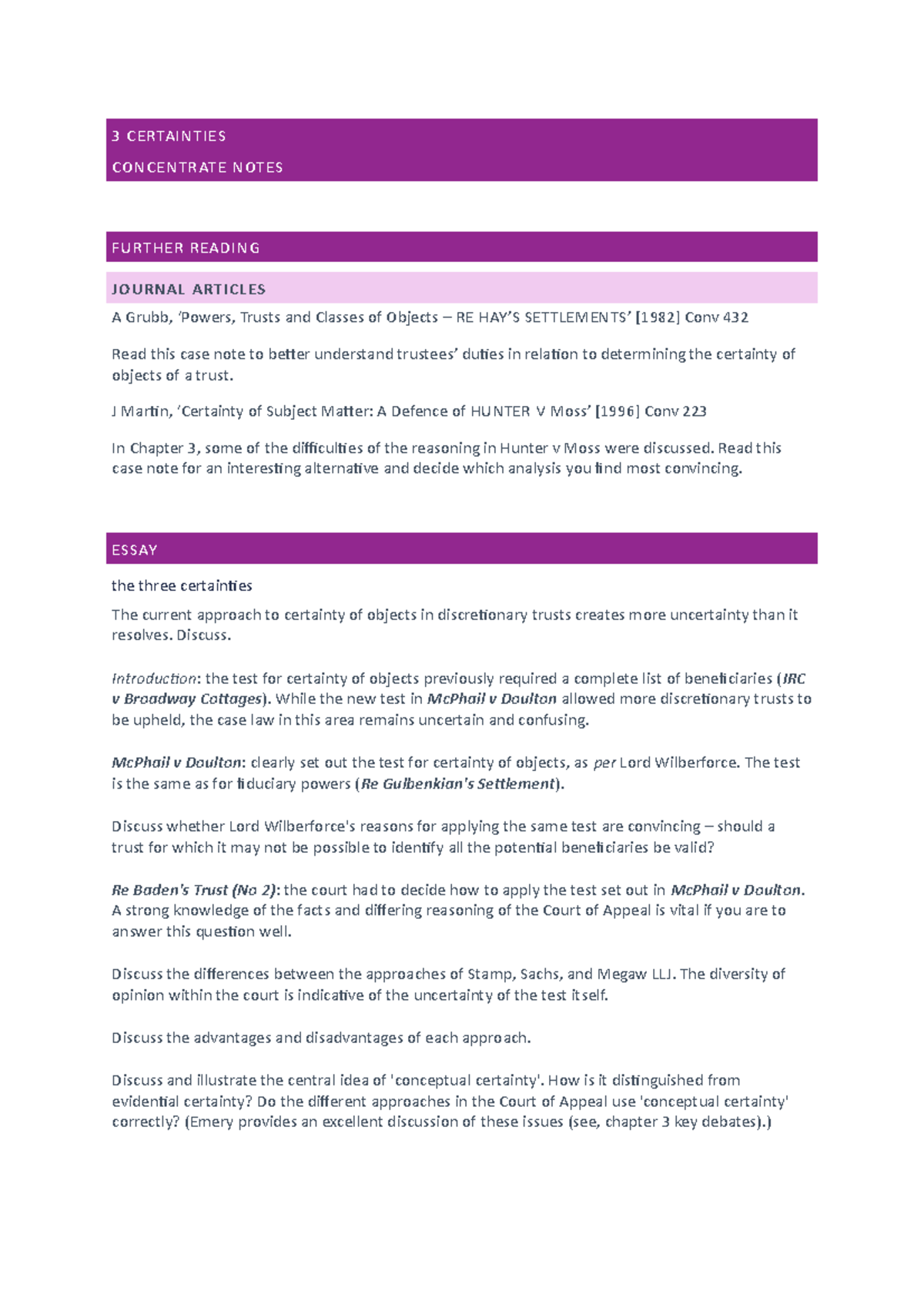 Concentrate notes equity - 3 CERTAINTIES CONCENTRATE NOTES FURTHER ...