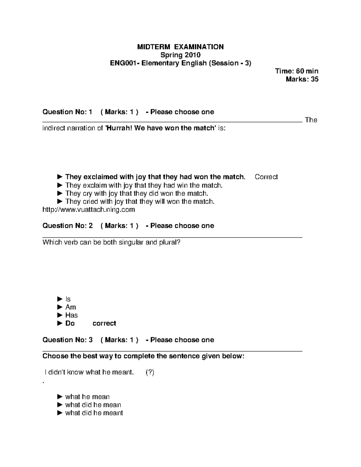 ENG001-Solved-Midterm Papers - MIDTERM EXAMINATION Spring 2010 ENG001 ...