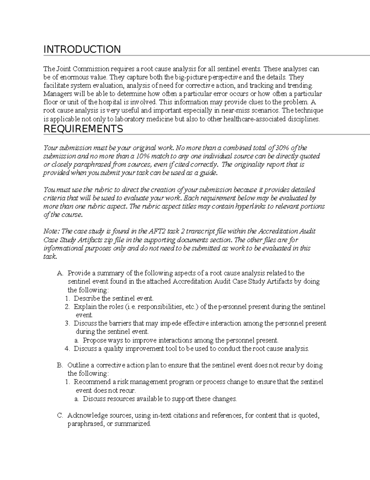 Task 2 Explanation - INTRODUCTION The Joint Commission requires a root ...