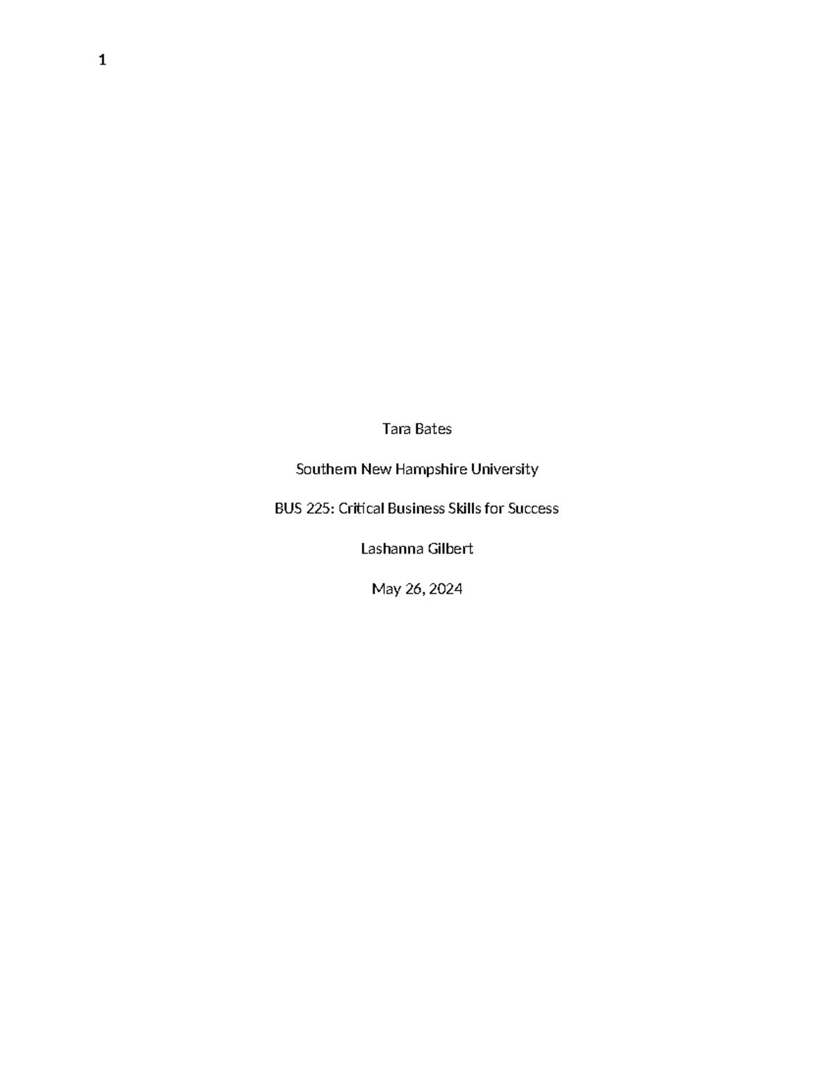 BUS225 Project One - Tara Bates Southern New Hampshire University BUS ...