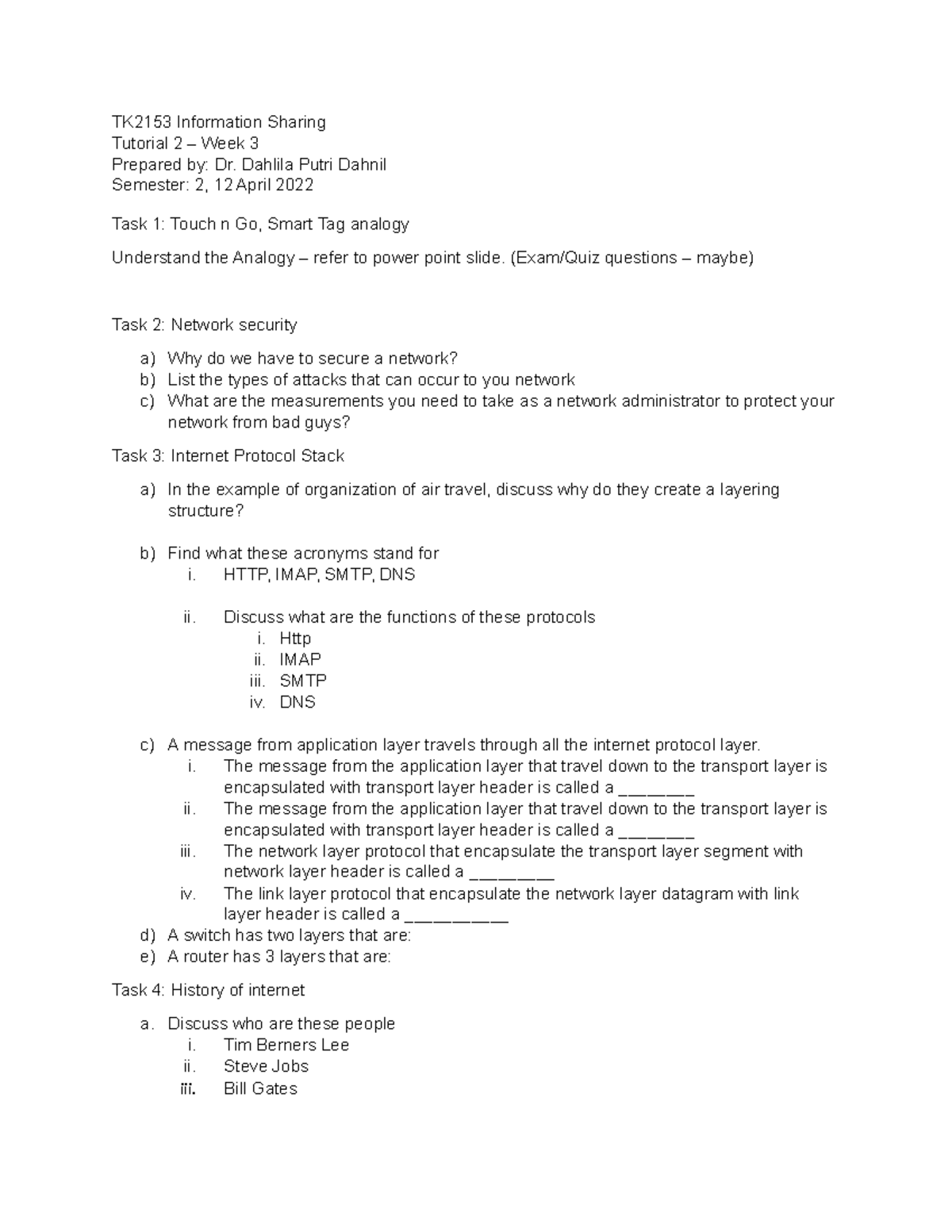 TK2153 Information Sharing Tutorial 2 - Students View - TK2153 ...