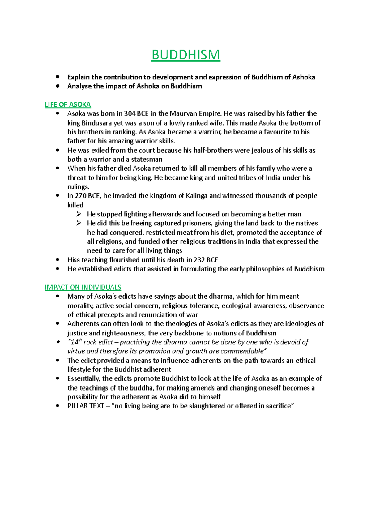 Buddhism notes hsc - BUDDHISM Explain the contribution to development ...