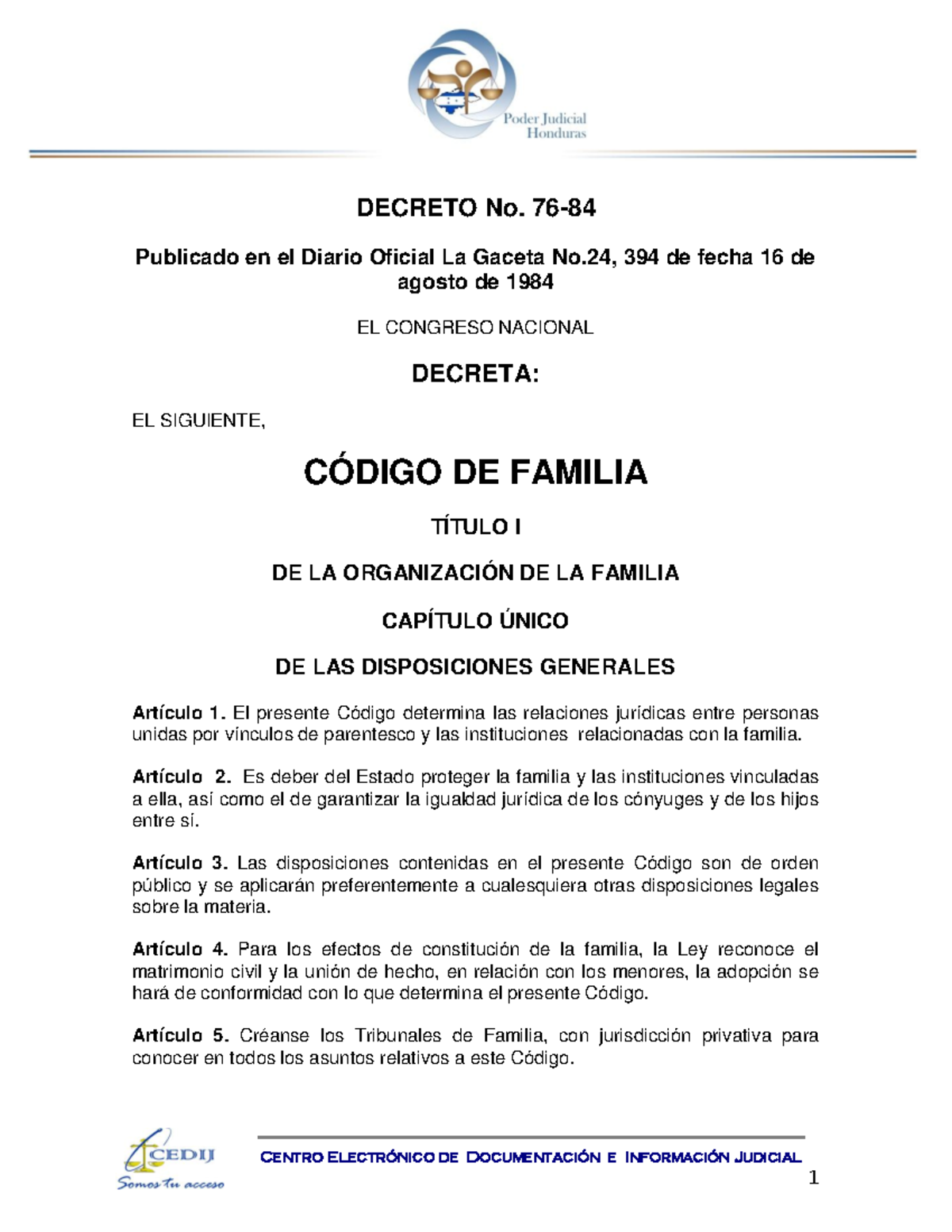 Código de Familia (Actualizado 2015 ) - Centro Electrónico de ...
